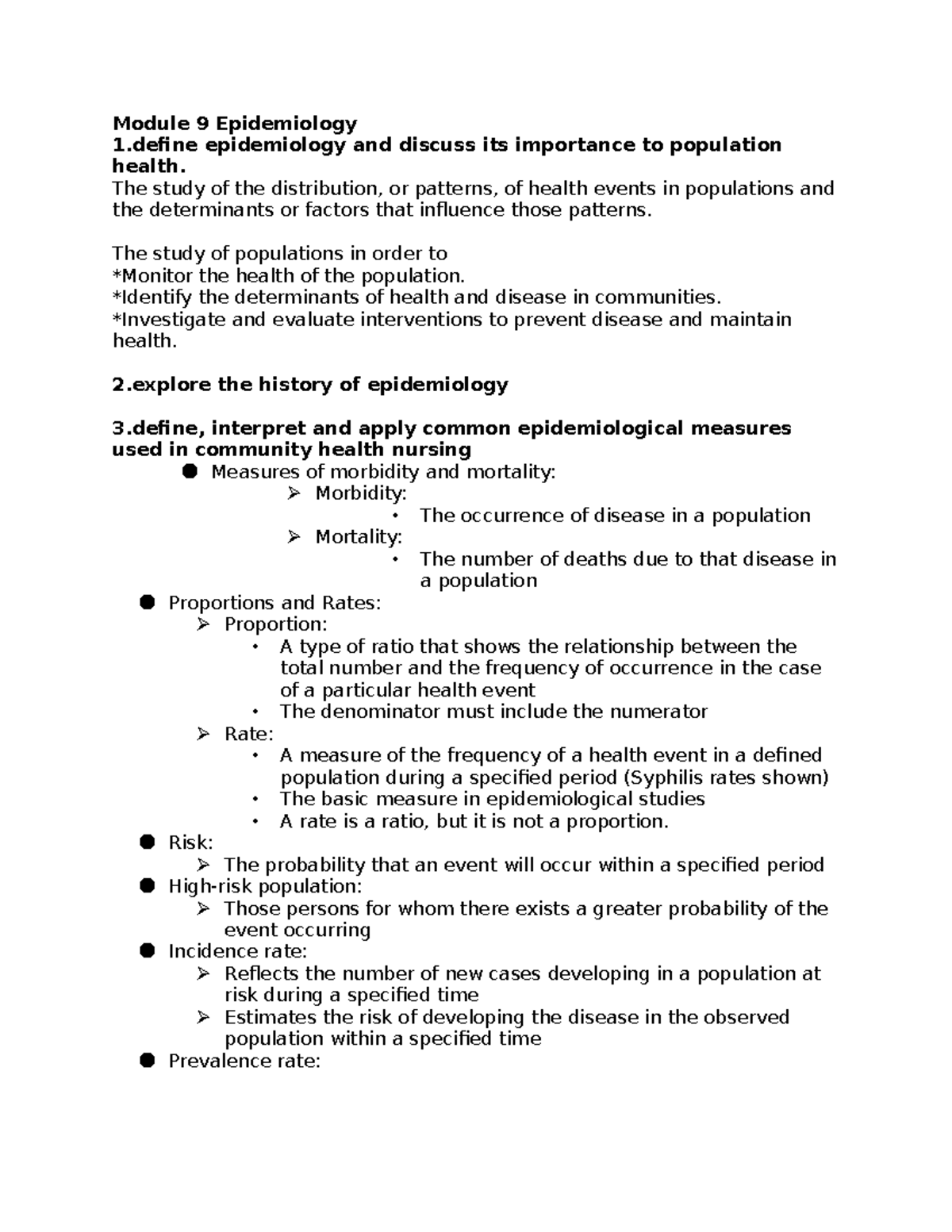 Notes-Module 9 - the notes - Module 9 Epidemiology 1 epidemiology and ...