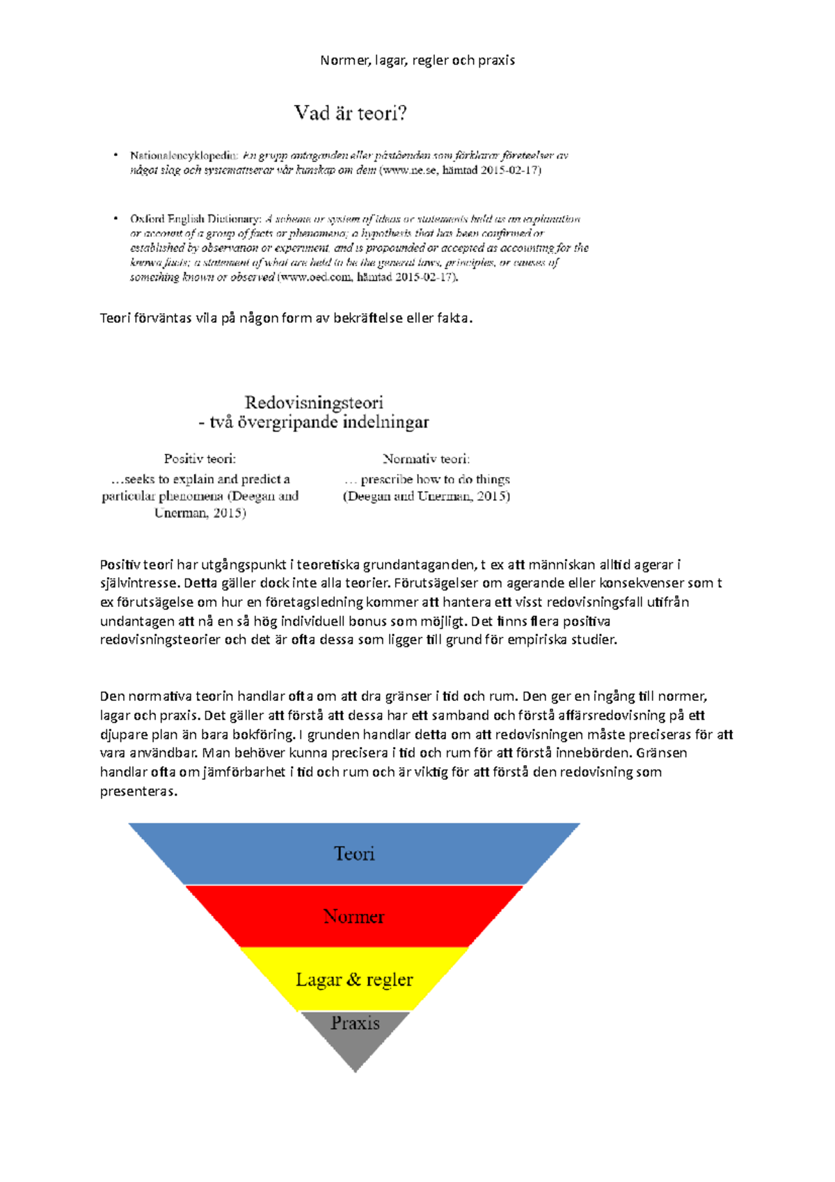 Normer, lagar, regler och praxis föreläsningsanteckningar - Teori förväntas vila på någon form ...