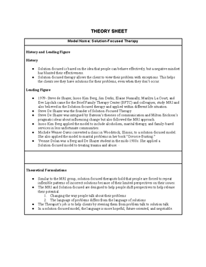 Feminist Family Therapy Theory Sheet - THEORY SHEET Model Name ...