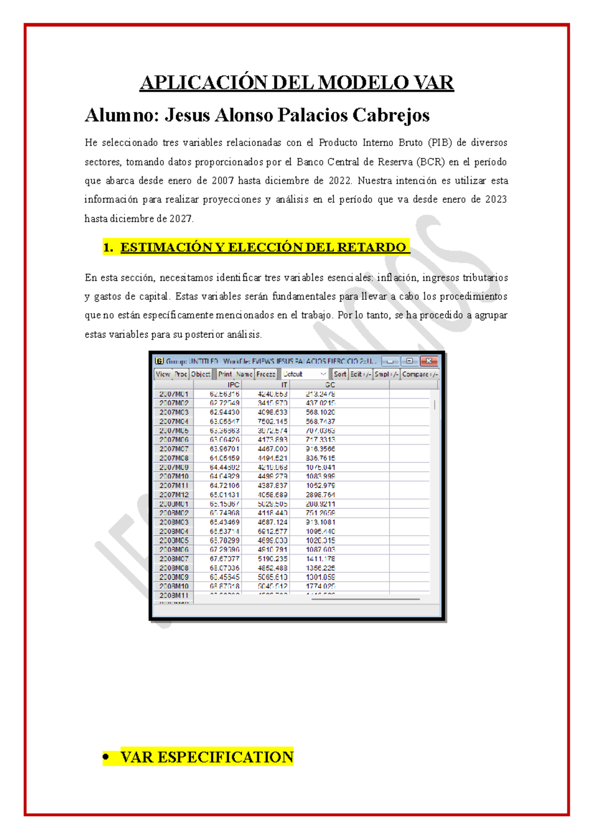 Aplicación DEL Modelo VAR - EP3 - Jesus Palacios - APLICACIÓN DEL ...