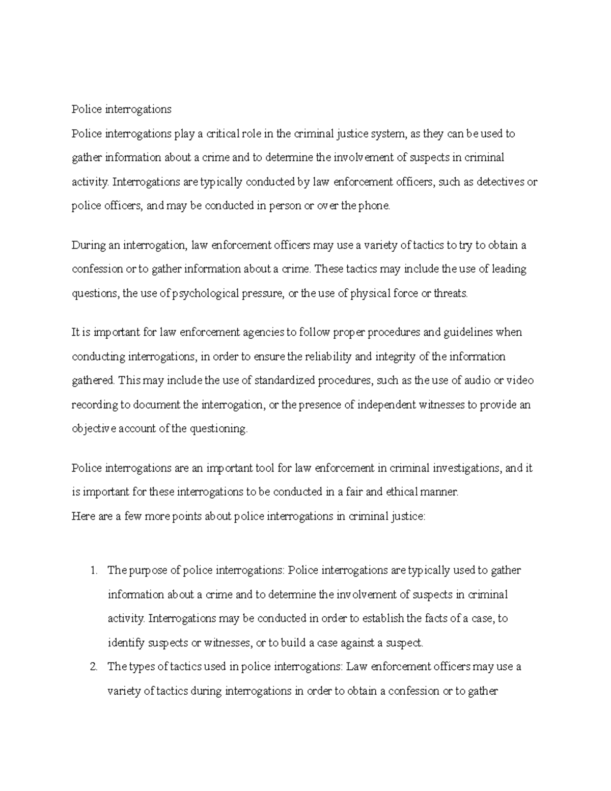 Criminal justice(Police interrogations) - Police interrogations Police ...