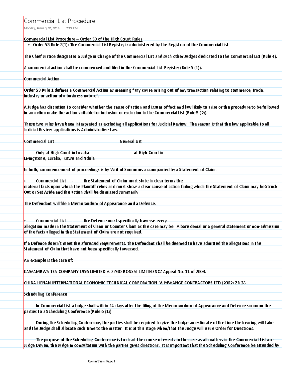 Commercial Law 1 & 2 - study material - Order 53 Rule 3(1): The ...