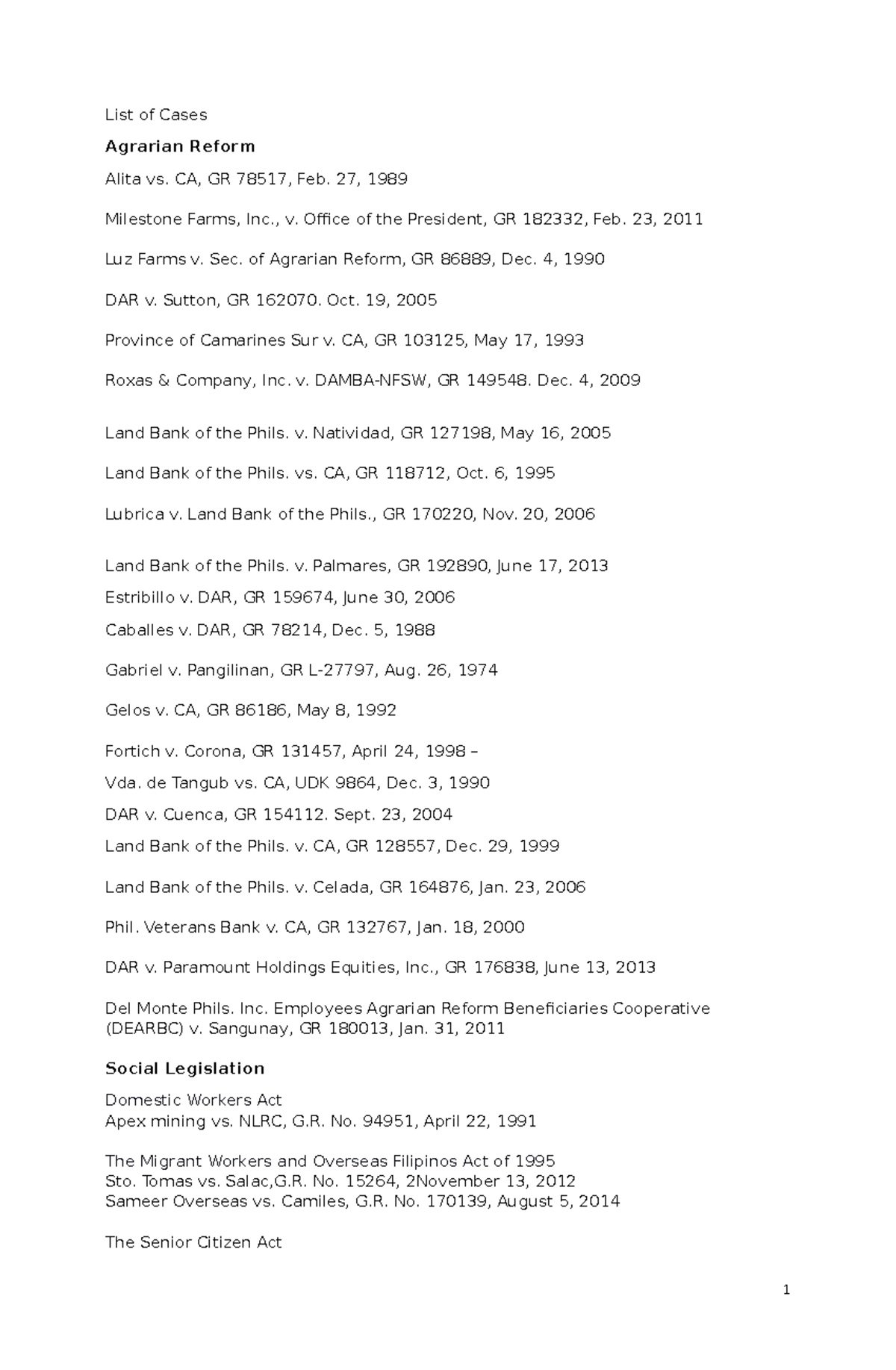 ARSL 2022 List of Cases - List of Cases Alita vs. CA, GR 78517, Feb. 27 ...