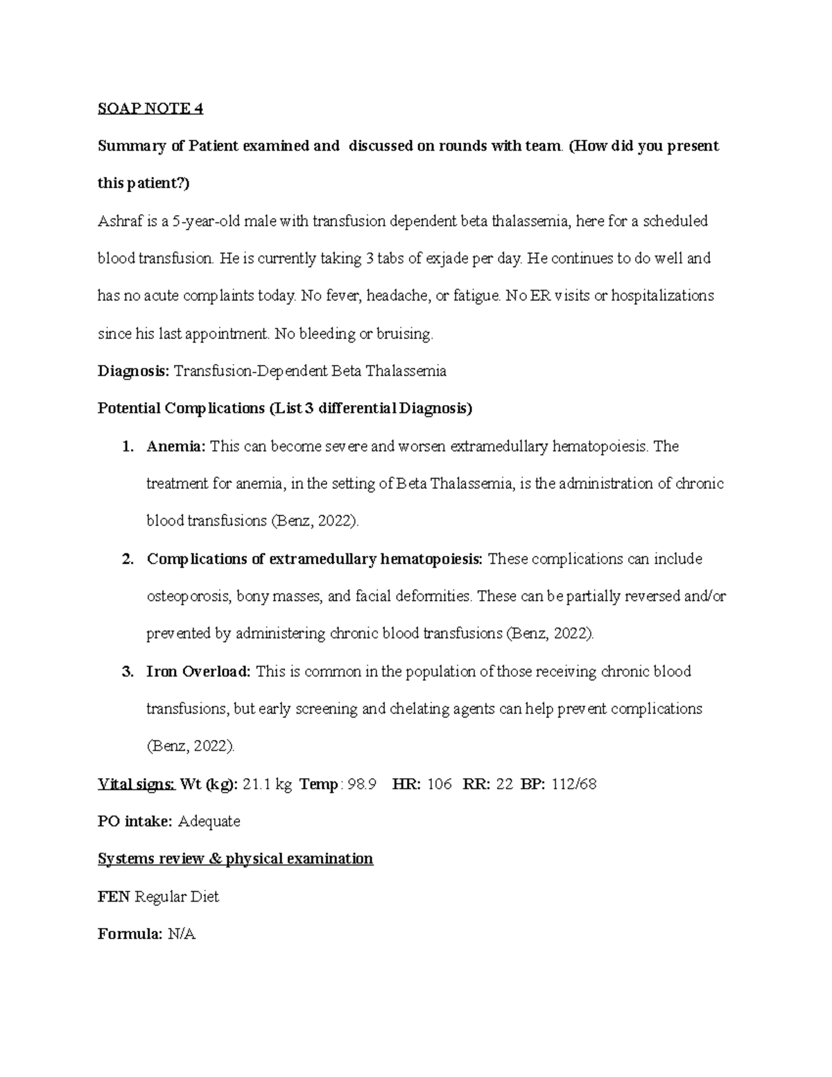 SOAP NOTE 4 - Soap note submitted - SOAP NOTE 4 Summary of Patient ...