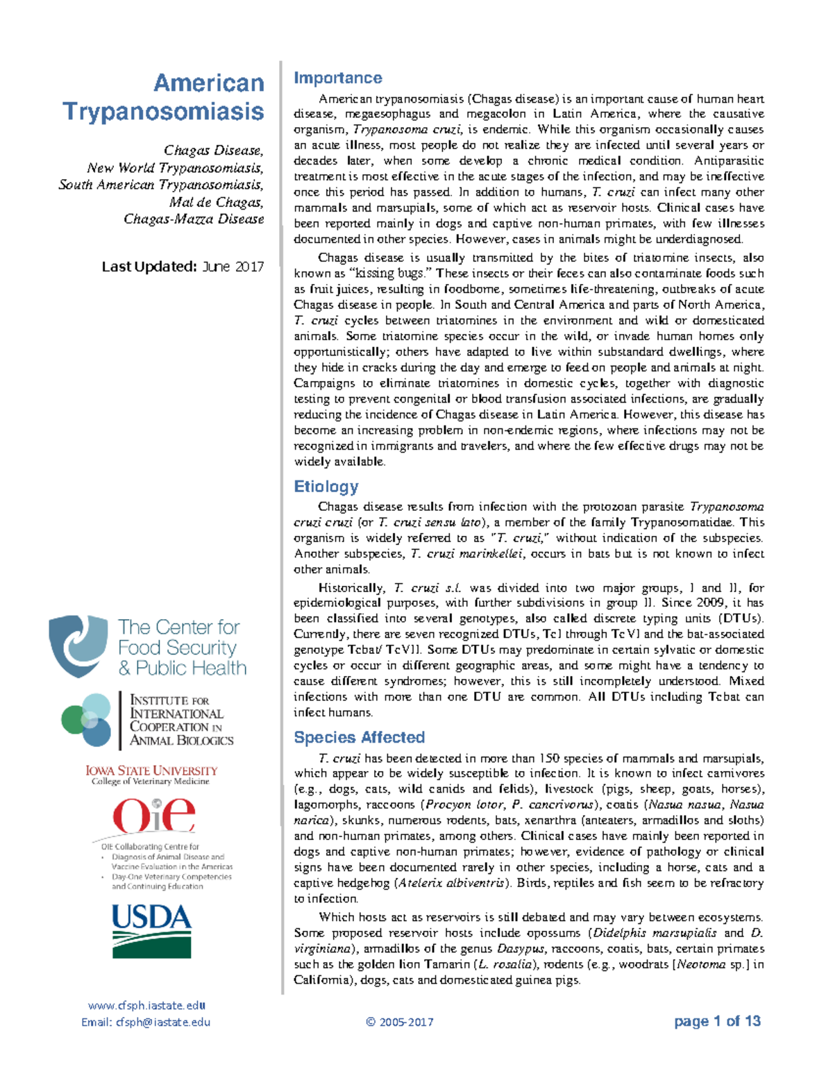 Chagas disease - Lecture notes - cfsph.iastate Email: cfsph@iastate ...