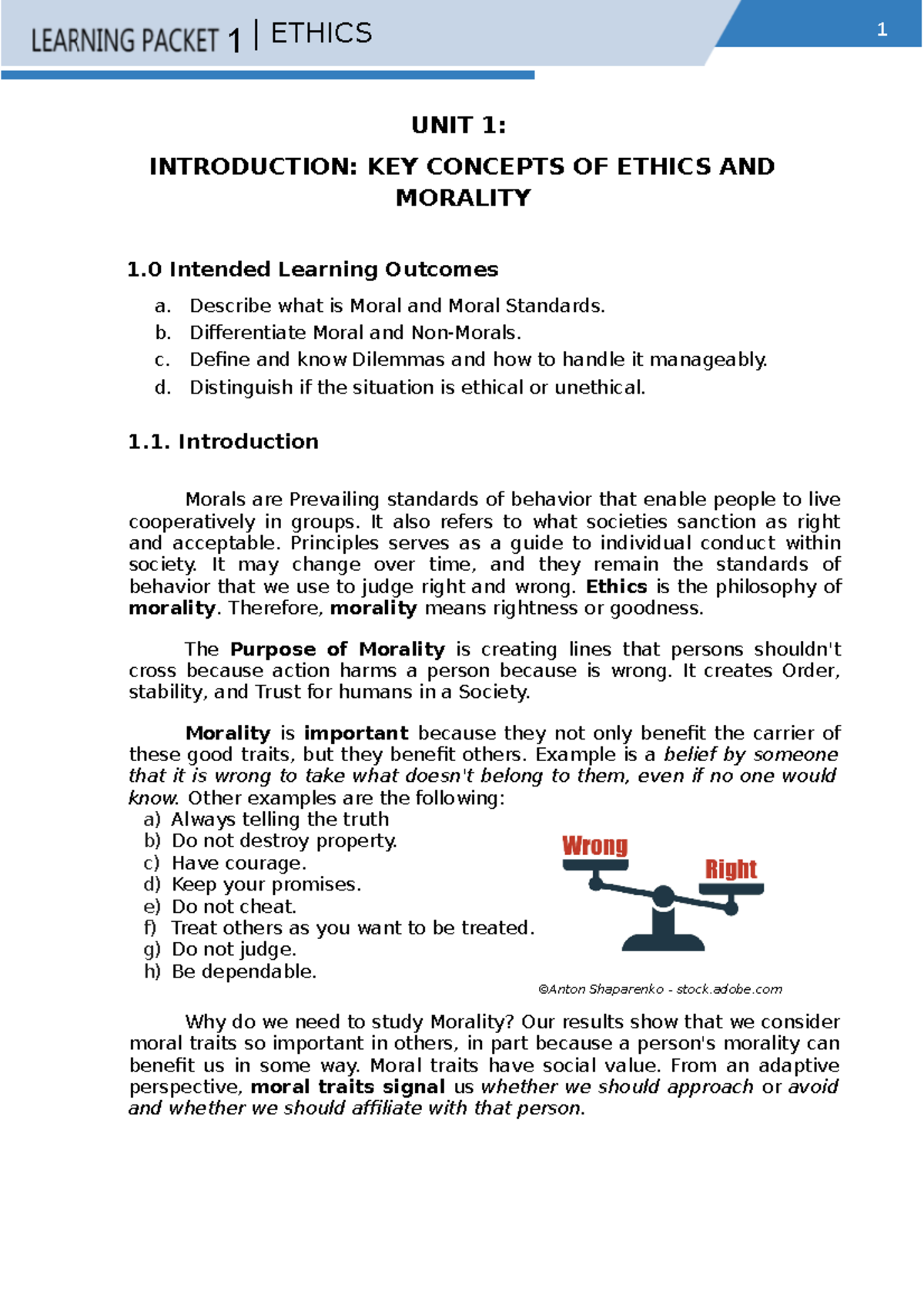 Module-GE-11-Ethics-LP1 - UNIT 1: INTRODUCTION: KEY CONCEPTS OF ETHICS ...