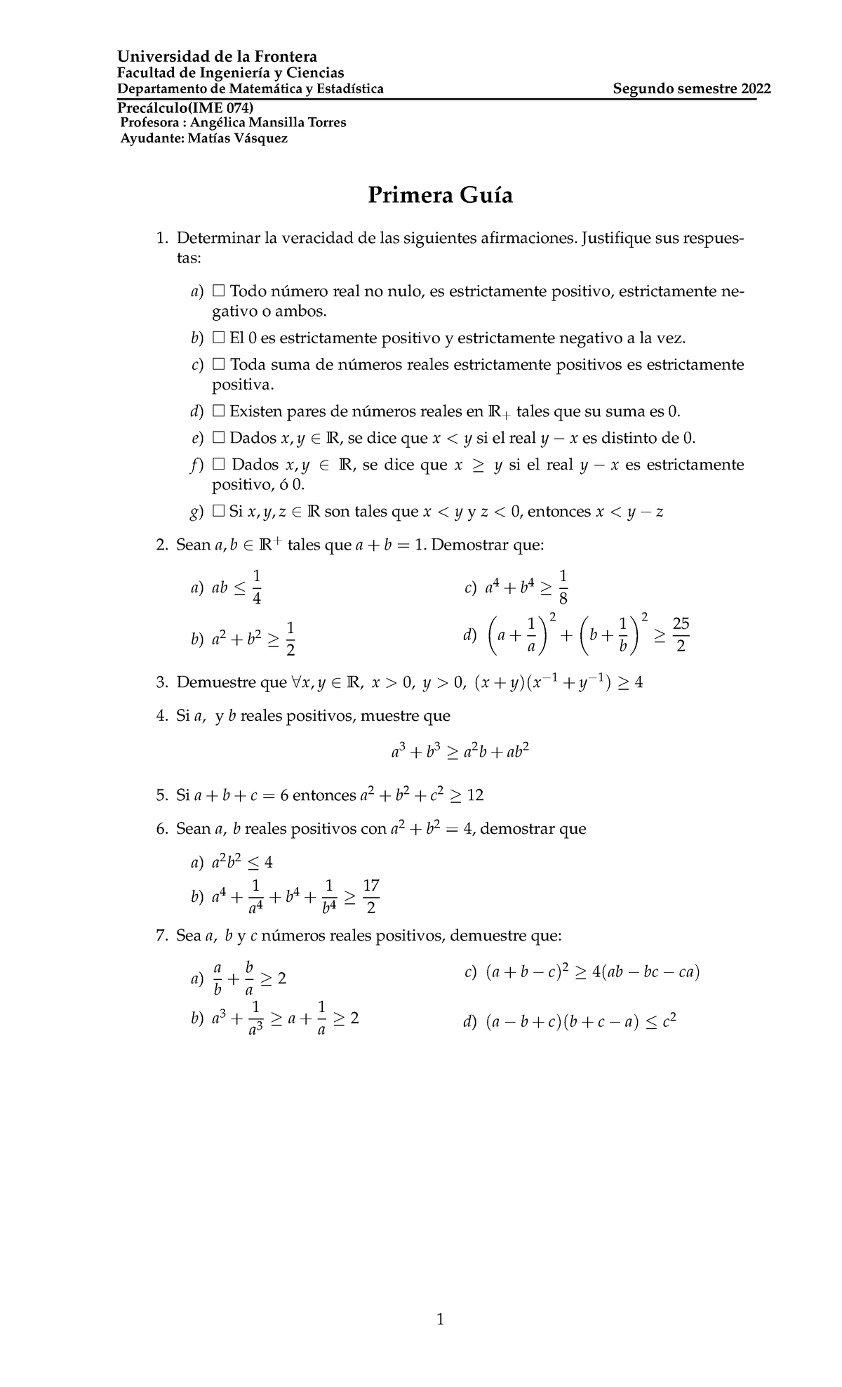 Guia 1 - Guía de ejercicios - Universidad de la Frontera Facultad de ...