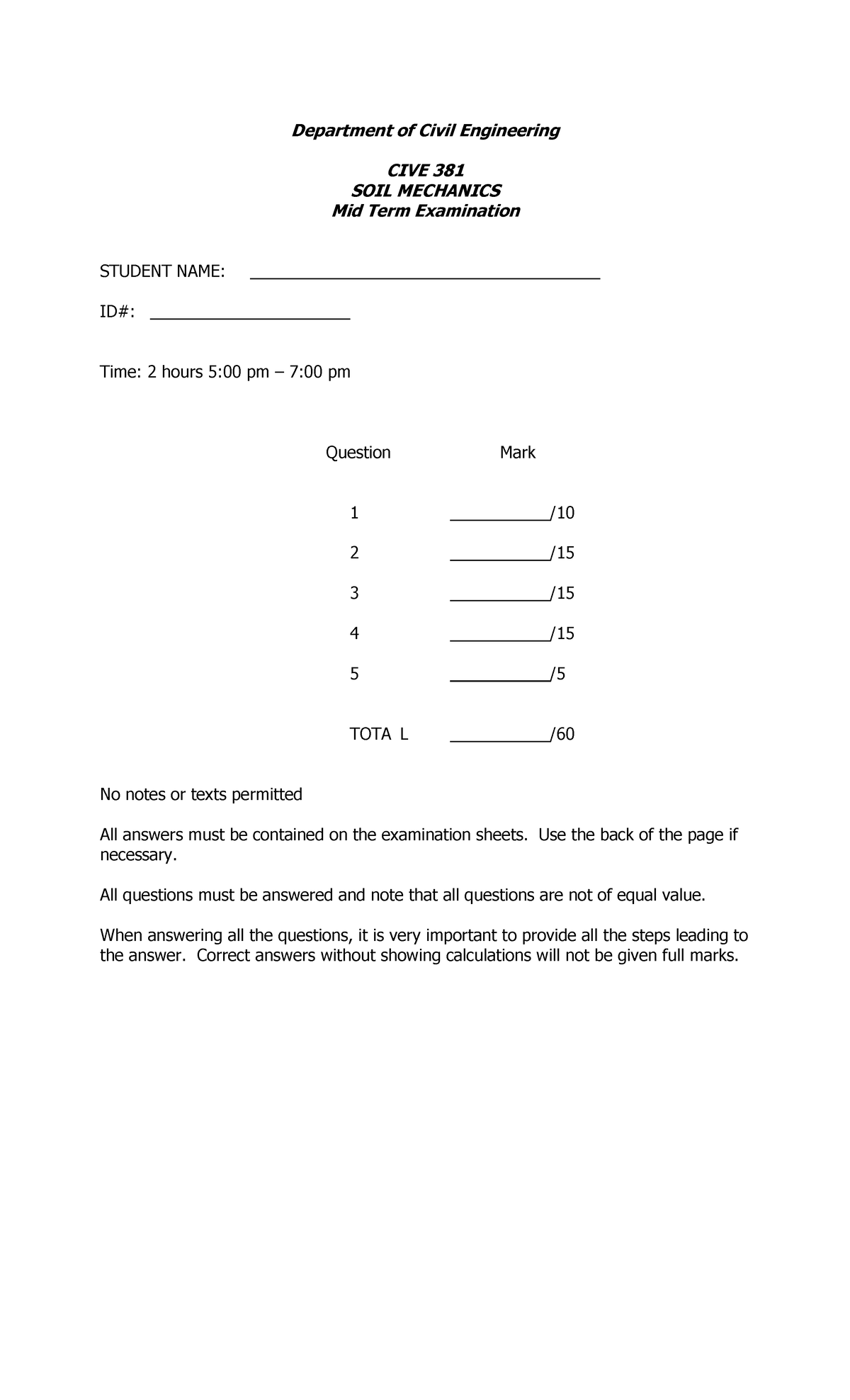 Midterm Exam September 2011 Questions And Answers Civ E381 Warning Decodescan Unexpected