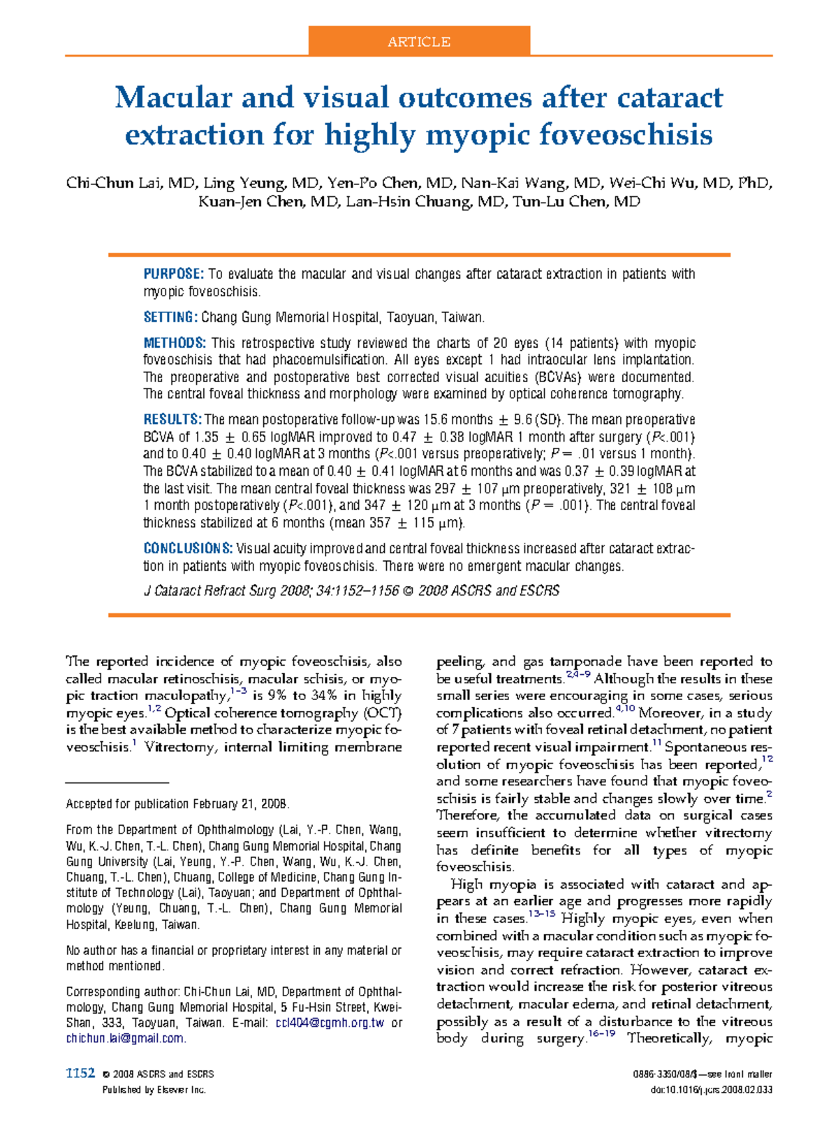 Macular and visual outcomes after cataract extraction for highly myopic ...