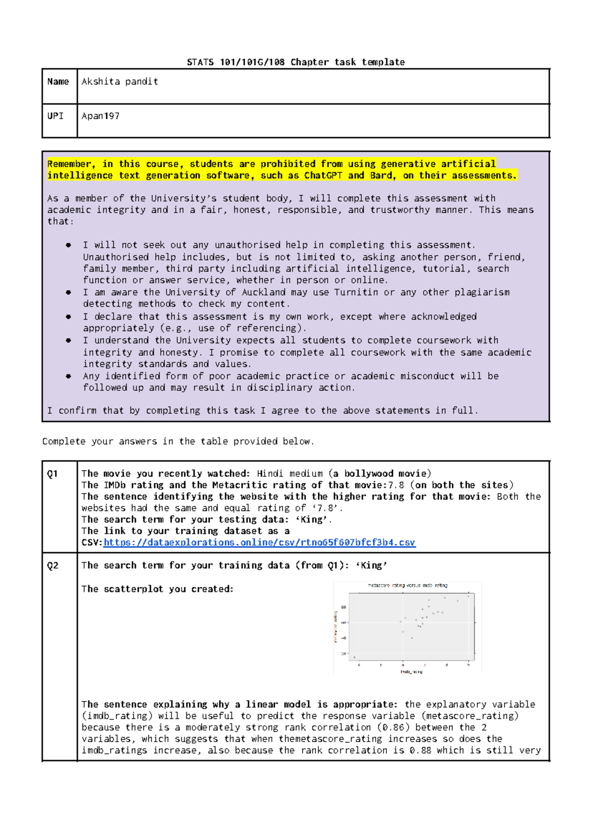 Task 3 - this are the answers for stats task 3 - STATS 101/101G/108 ...