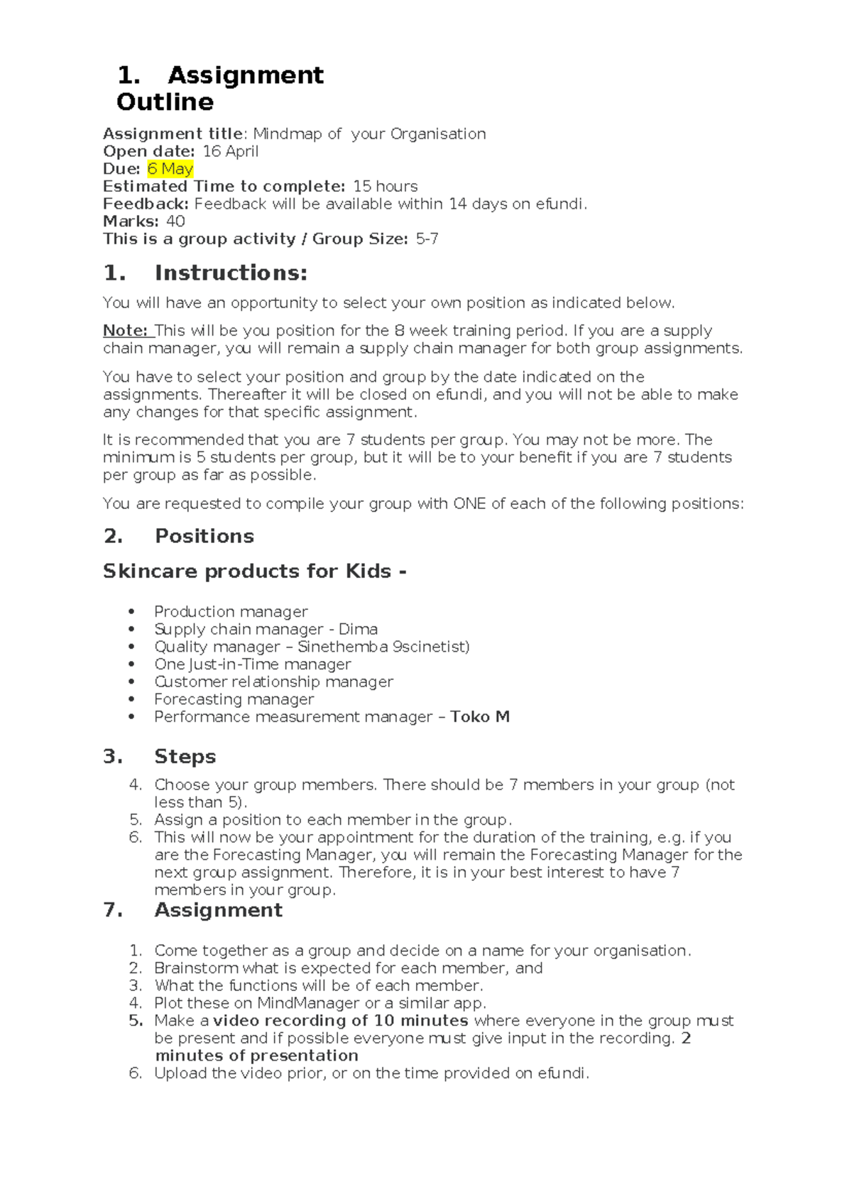 Assignment (Group) - 1. Assignment Outline Assignment title: Mindmap of ...