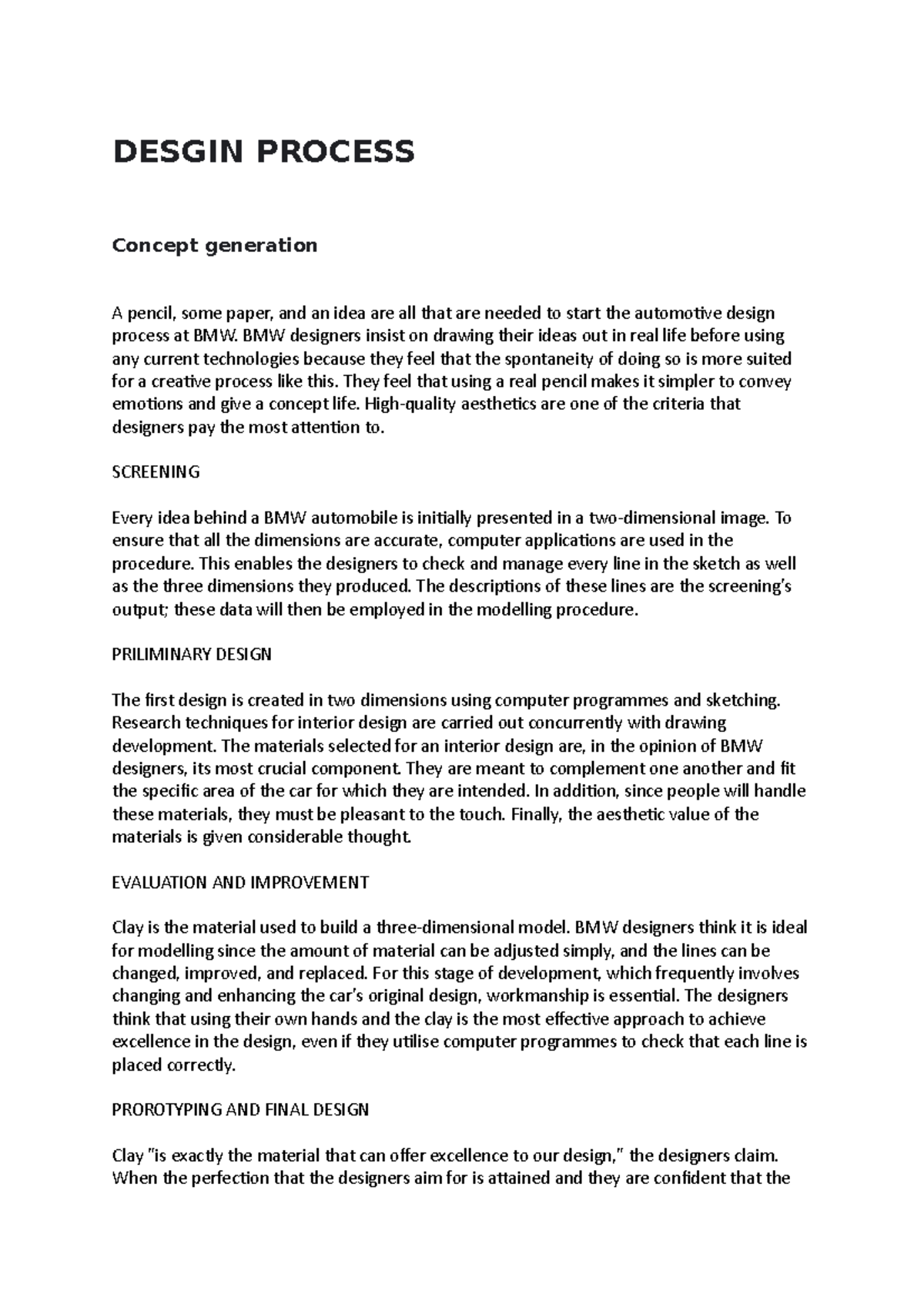 Desgin Process - assignments - DESGIN PROCESS Concept generation A ...