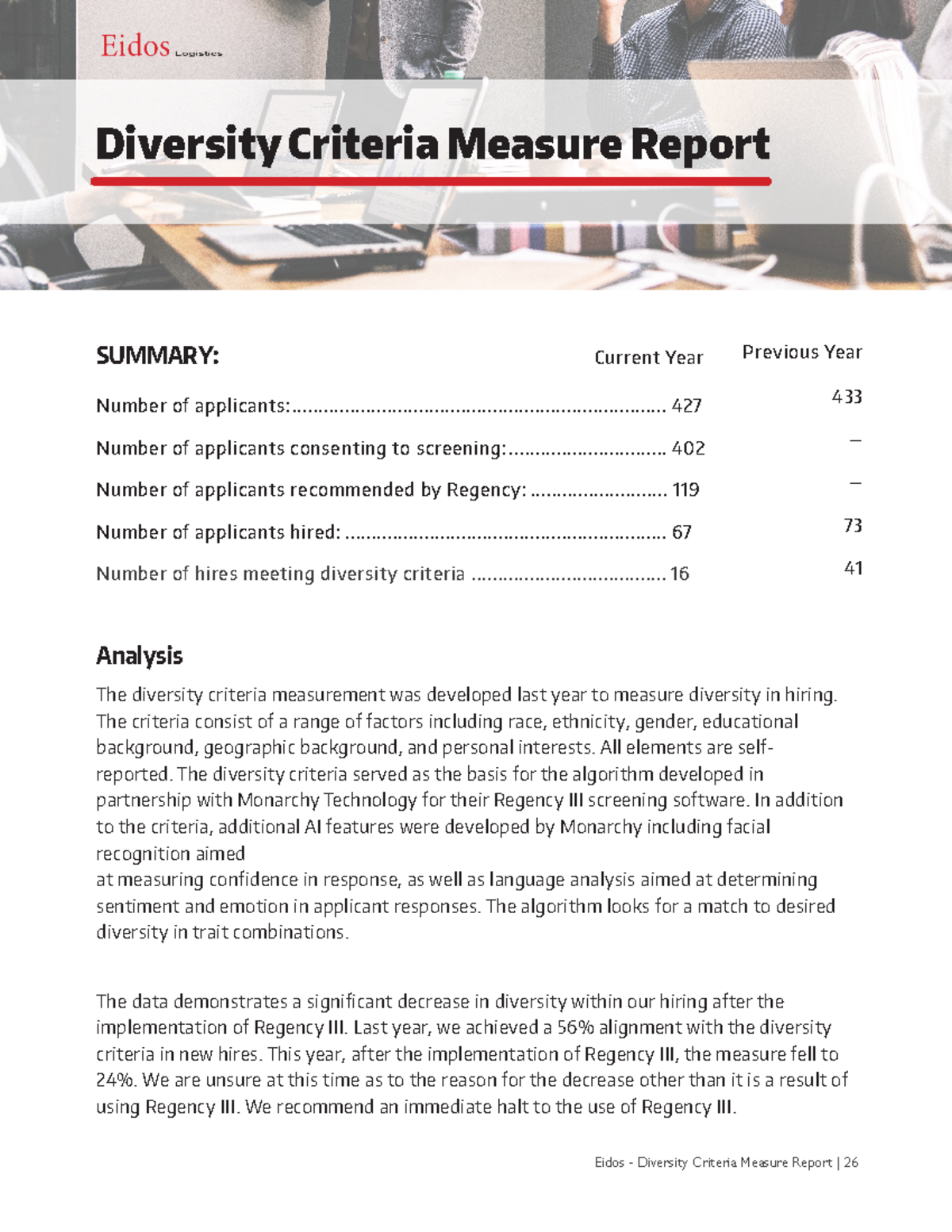 Eidos Report - cmn - Diversity Criteria Measure Report SUMMARY: Current ...