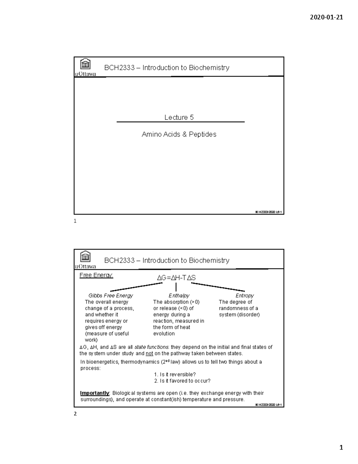 Lecture 5 - Warning: TT: undefined function: 32 BCH2333-2020 L5- BCH2333 – Introduction to - Studocu