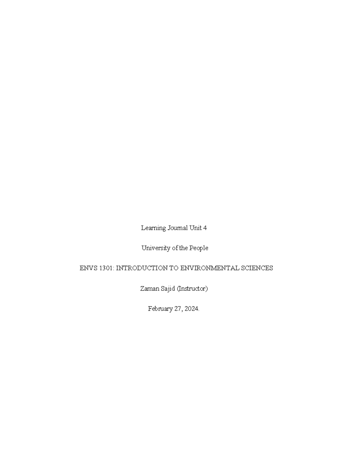 Learning Journal Unit 4 ENV Science - Learning Journal Unit 4 ...