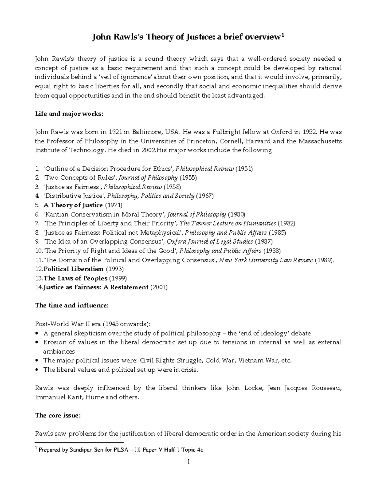 Summary of: John Rawl's Theory of Justice - John Rawls's Theory of ...