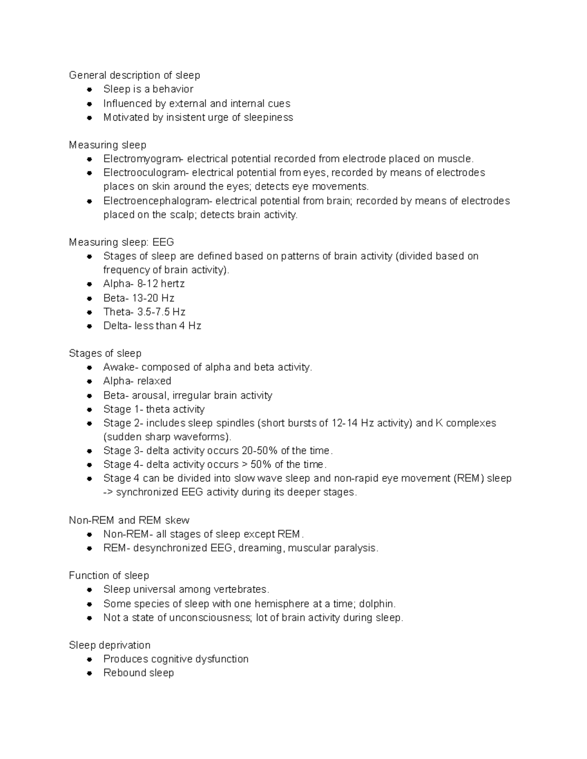 Descriptions and functions of sleep - General description of sleep ...
