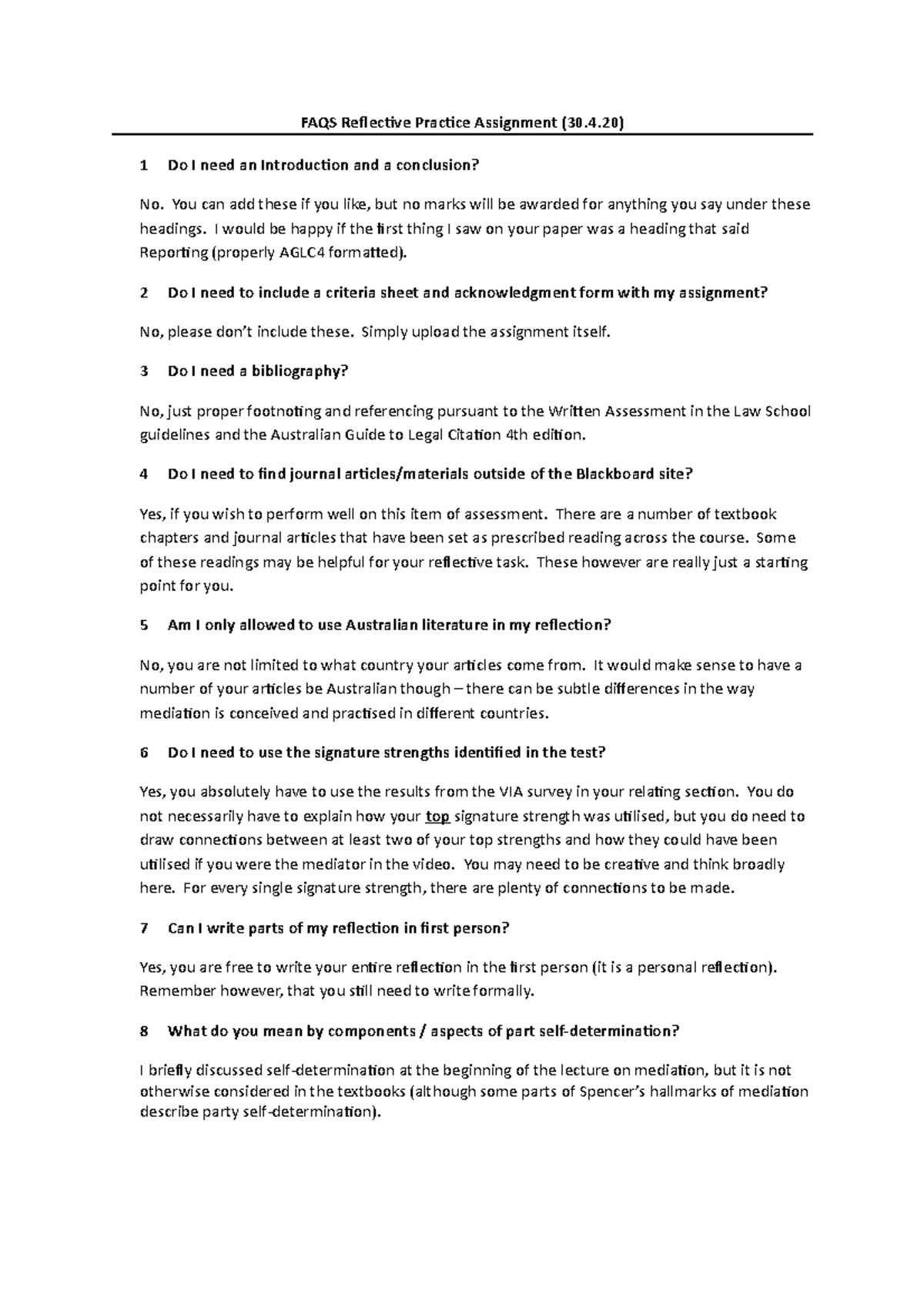 FAQS LLB103 Reflective Practice Assignment 2020 - FAQS Reflective ...