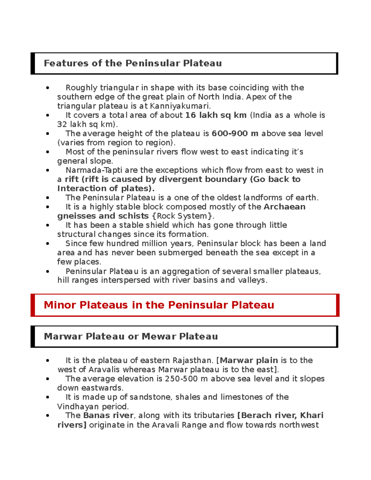 Features of the Peninsular Plateau - Apex of the triangular plateau is ...