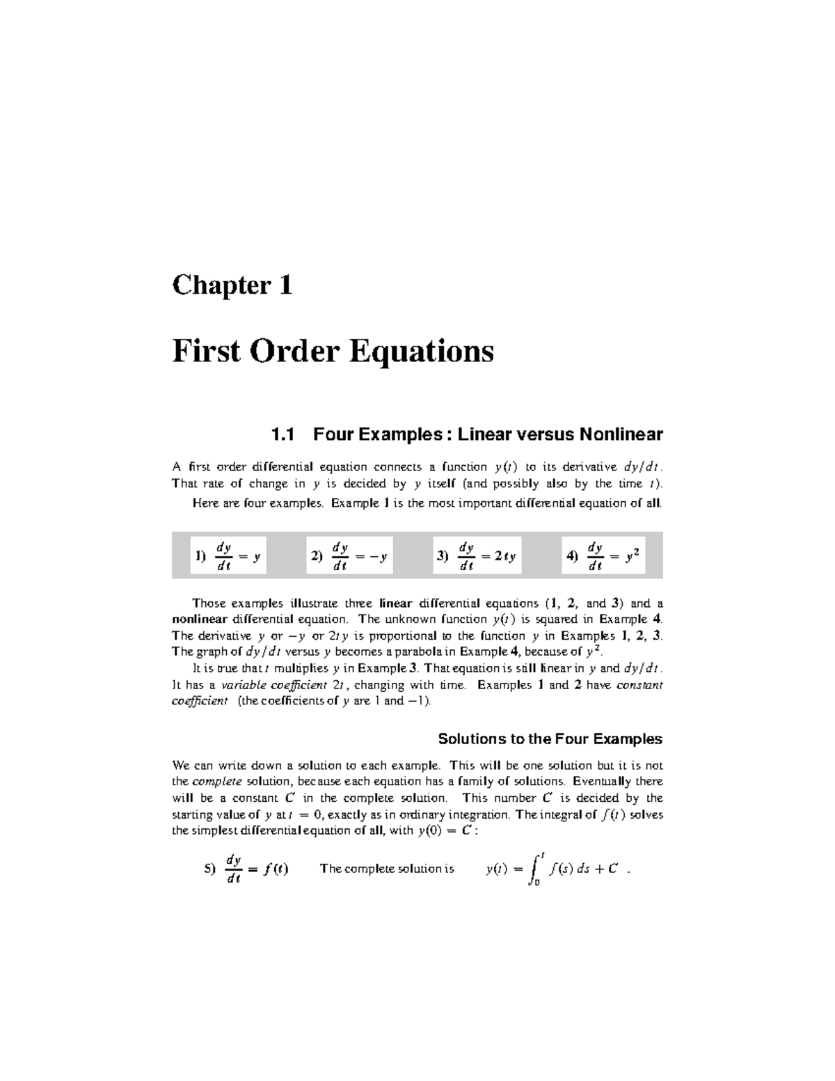Dela 1-1 - kjjh - Chapter 1 First Order Equations 1 Four Examples ...