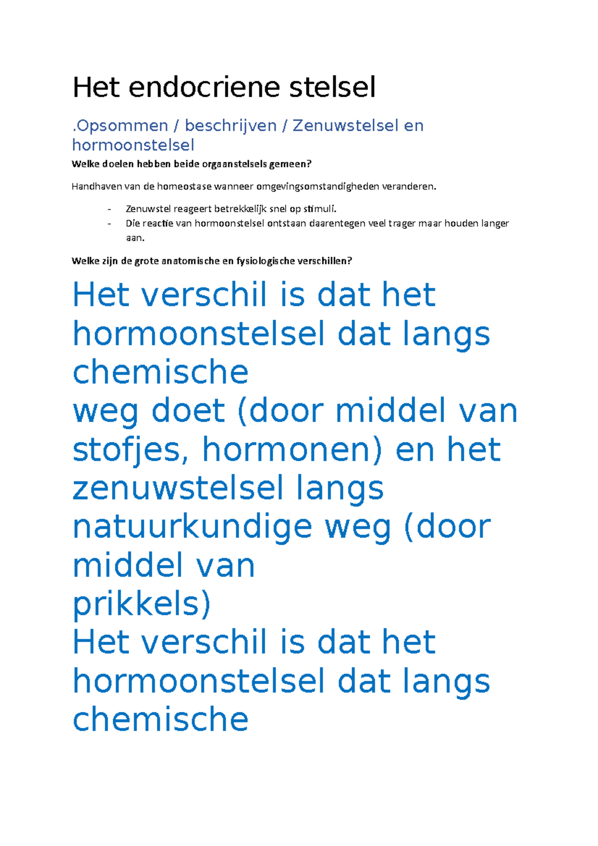 Het endocriene stelsel - Opsommen / beschrijven / Zenuwstelsel en ...