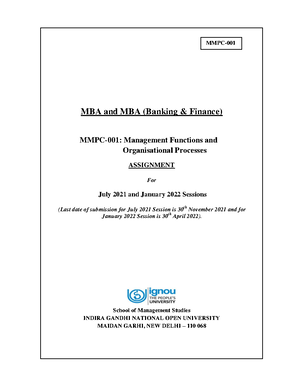 MMPC-004 - Assignment for july session 2022 - MBA and MBA (Banking & Finance) ASSIGNMENT for ...