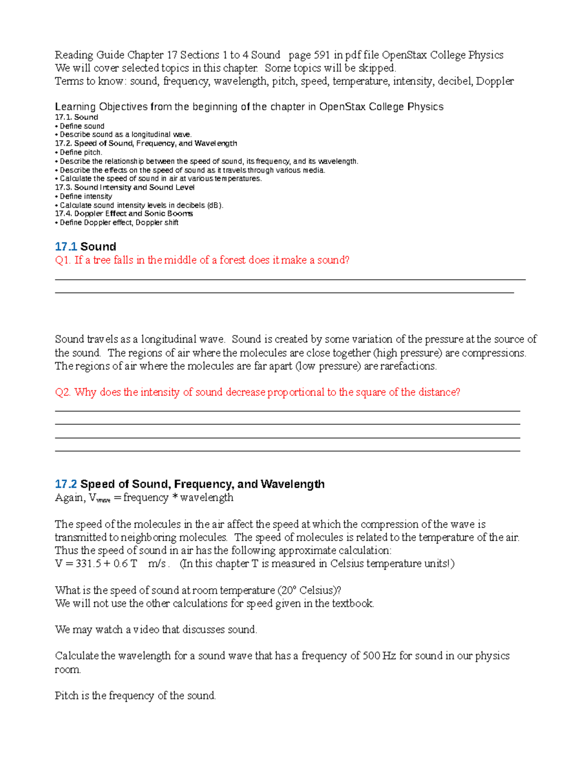 Chp 17 Sections 1 to 4 Sound No Other Chp 17 Guide Open Stax - Reading ...