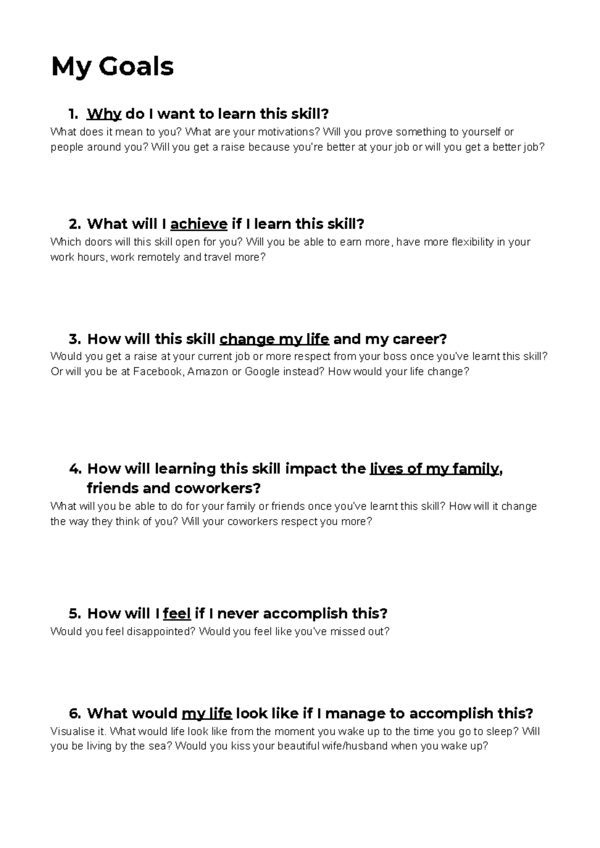 019 Goal-Setting-Questions - My Goals 1. Why do I want to learn this ...