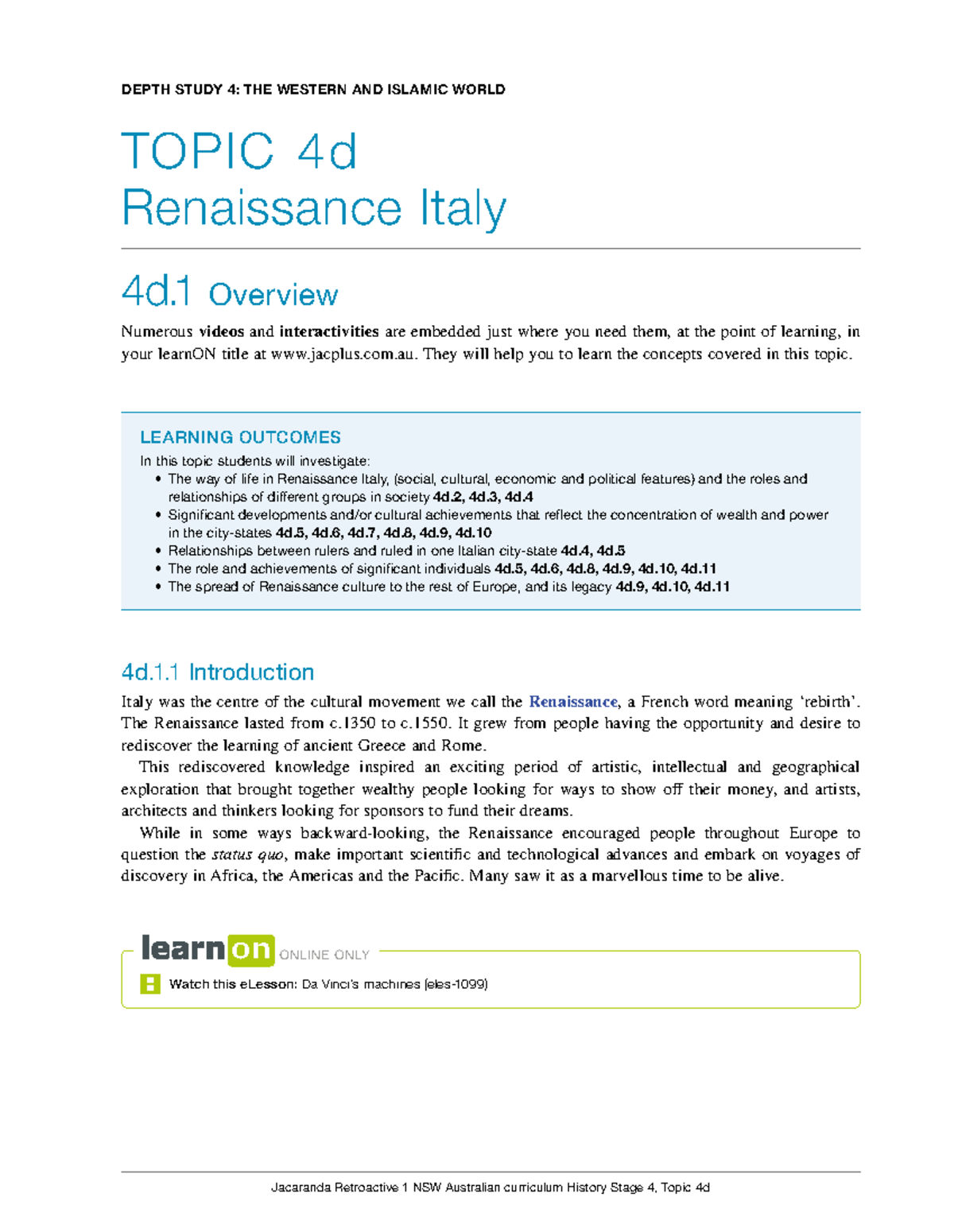 C04d Renaissance Italy - DEPTH STUDY 4: THE WESTERN AND ISLAMIC WORLD ...