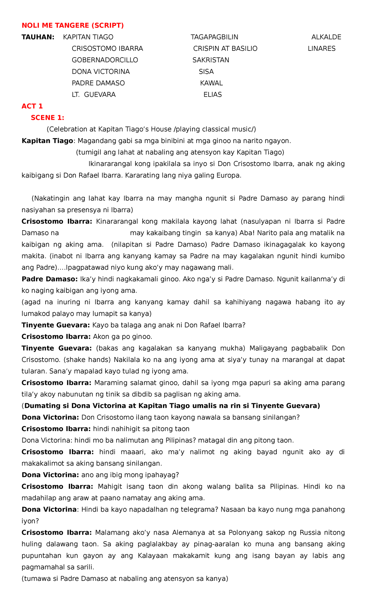 FILM Script - N/A - NOLI ME TANGERE (SCRIPT) TAUHAN: KAPITAN TIAGO ...