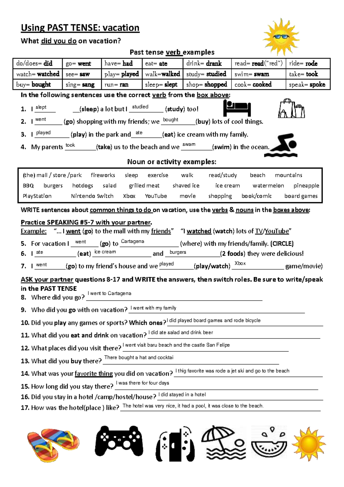 Activity #4 vacation simple past - Using PAST TENSE: vacation What did ...