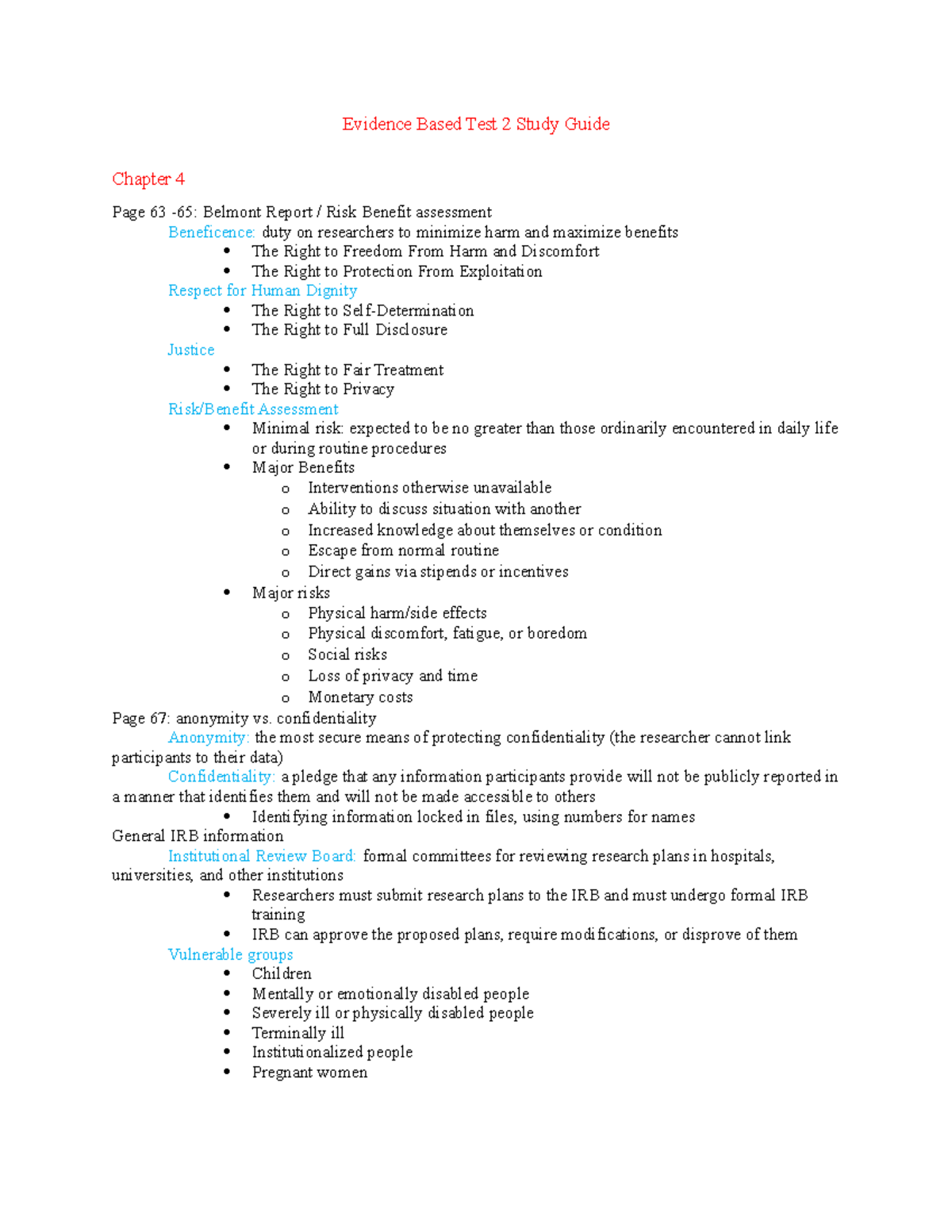 Evidence Based Test 2 Study Guide - Evidence Based Test 2 Study Guide ...