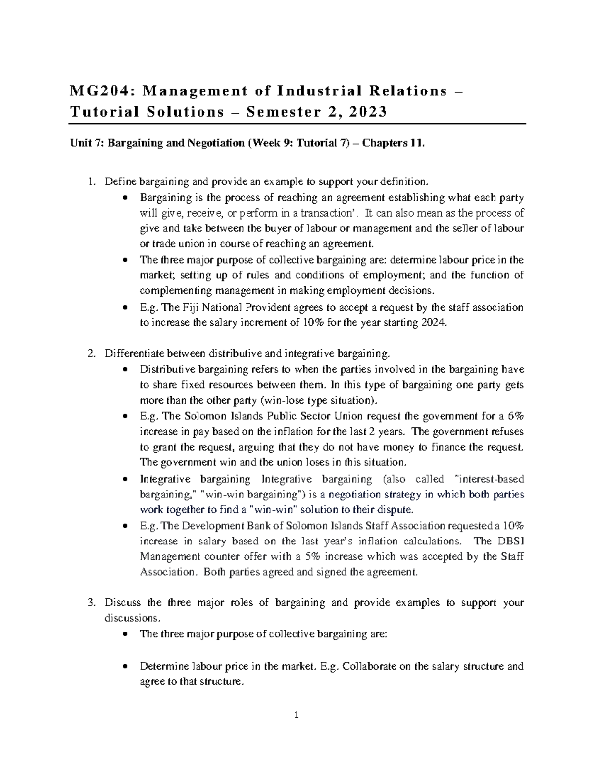 Tutorial Solution 7- Week 9 - 1 M G 2 0 4 : M a n a g e m e n t o f I n d u s t r i a l R e l a ...