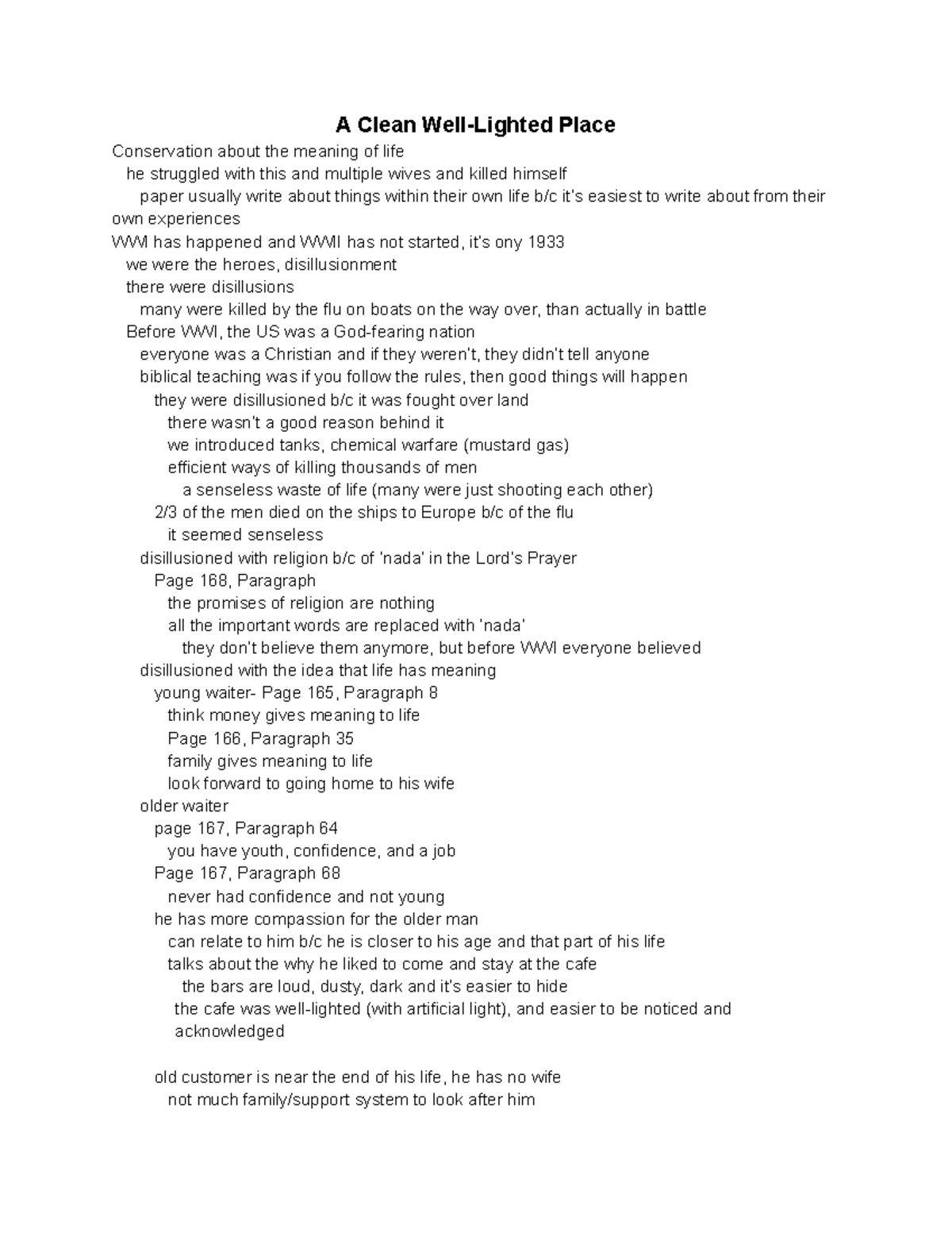 ENGL 1100 - Lecture Notes on A Clean Well-Lighted Place - Literary ...