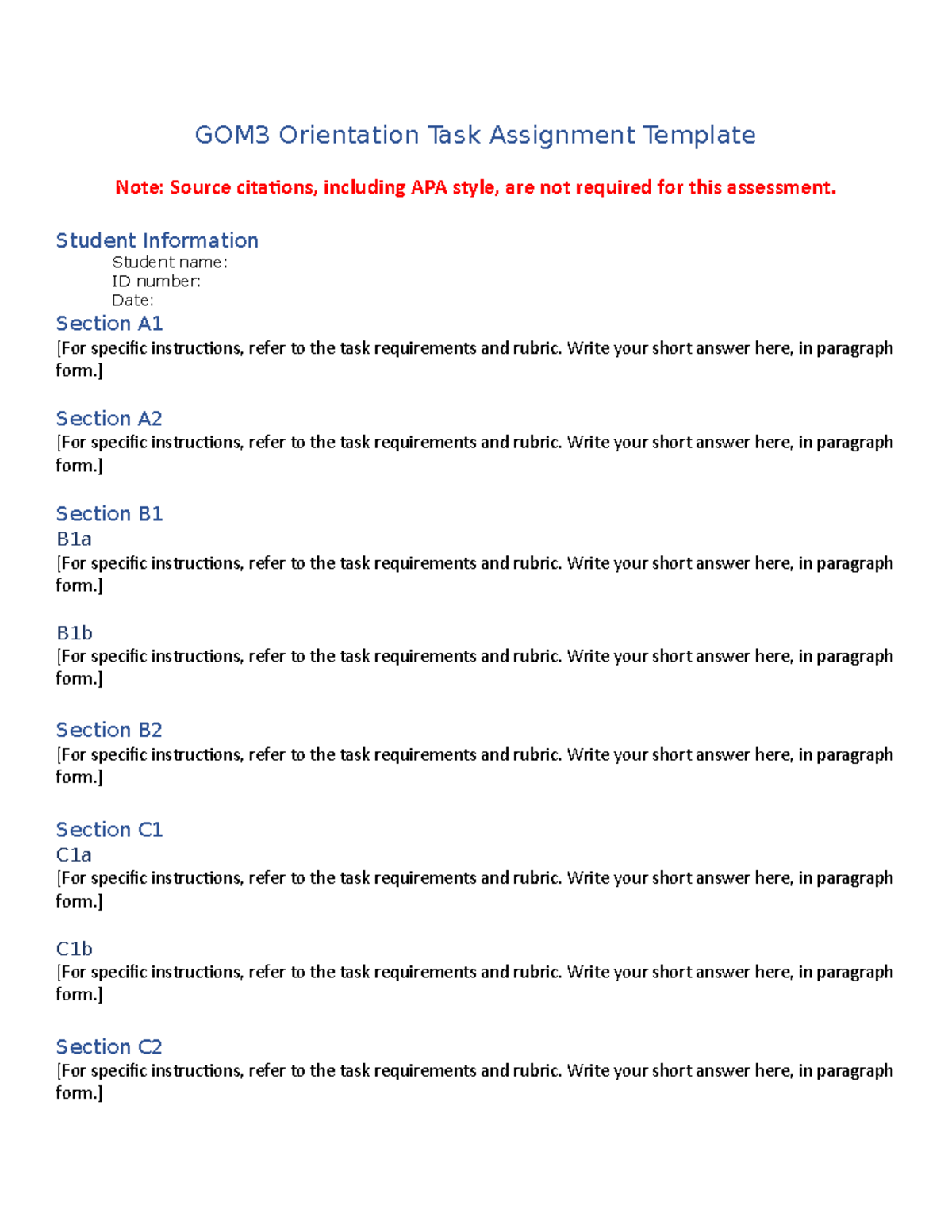 Orientation Task Template - GOM3 Orientation Task Assignment Template Note: Source citations ...