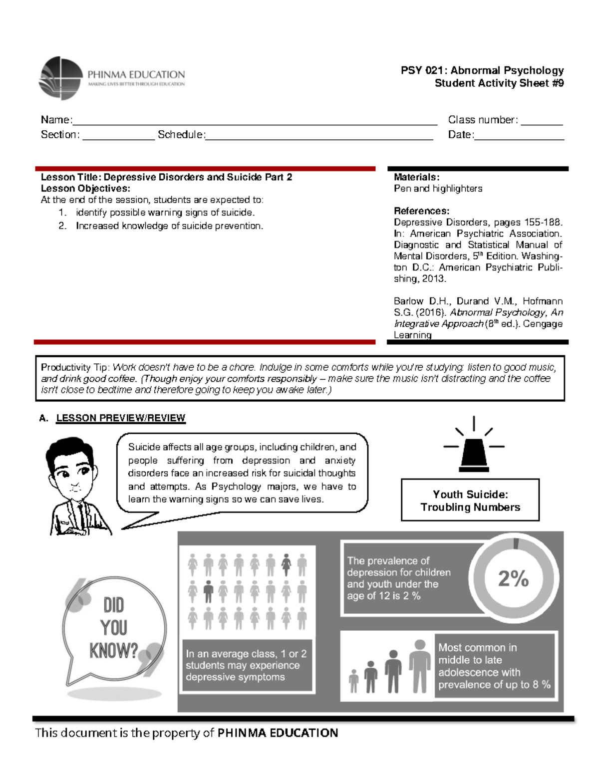 Copy of SAS 9 Abnormal Psychology - Student Activity Sheet - Studocu