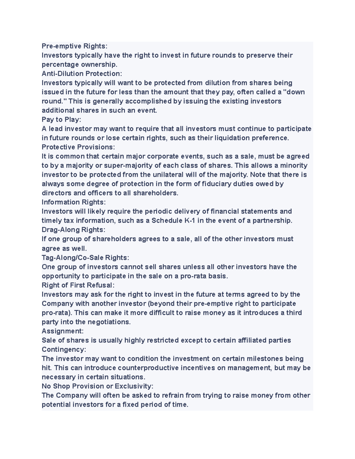 FIN435 #5 - REVIEW - Pre-emptive Rights: Investors typically have the ...