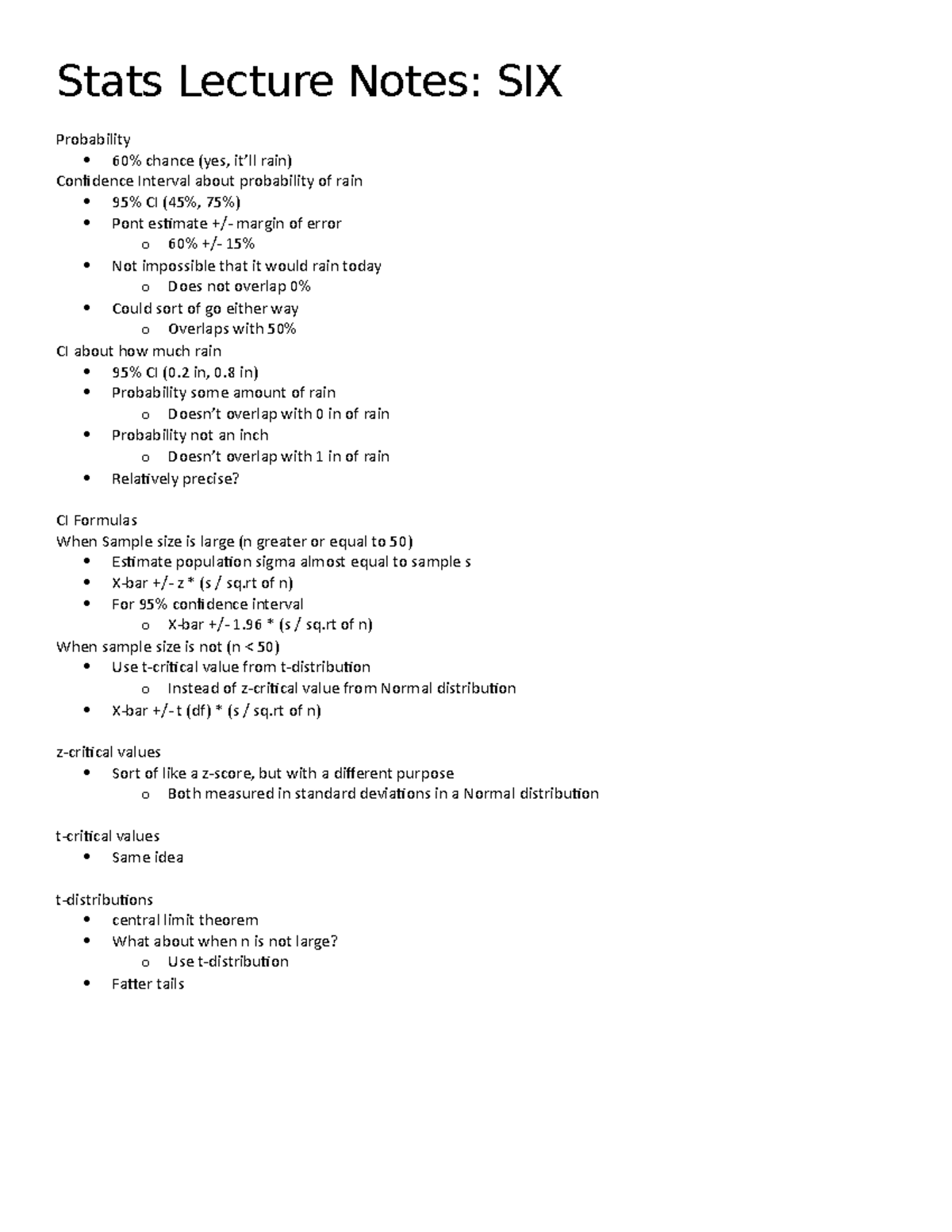 Stats Lecture Notes SIX - Stats Lecture Notes: SIX Probability 60% ...