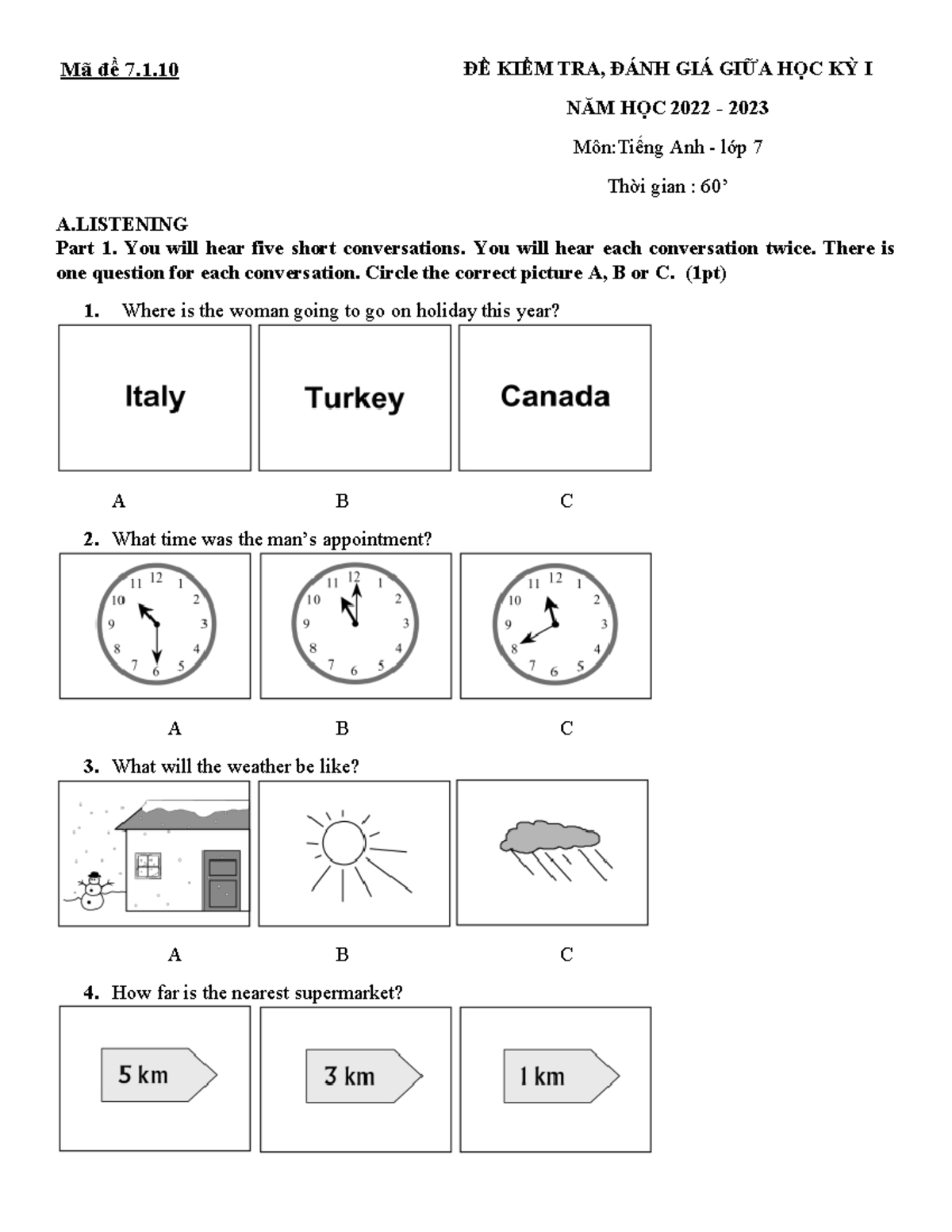 ĐỀ GIỮA KỲ I. ANH 7 - abcccc - Mã đề 7.1 ĐỀ KIỂM TRA, ĐÁNH GIÁ GIỮA HỌC ...