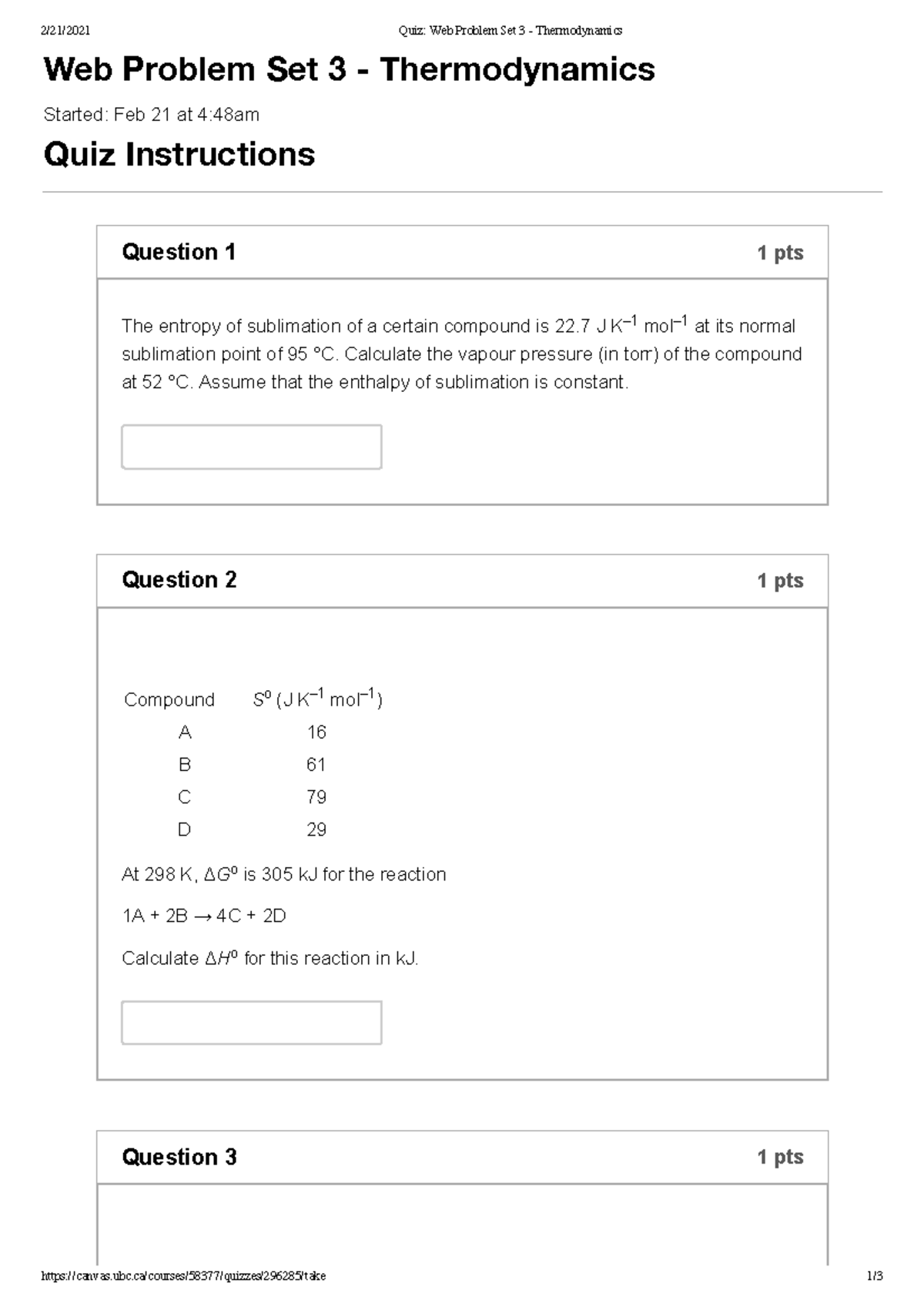 Quiz Web Problem Set 3 - Thermodynamics - 2/21/2021 Quiz: Web Problem Set 3 - Thermodynamics ...