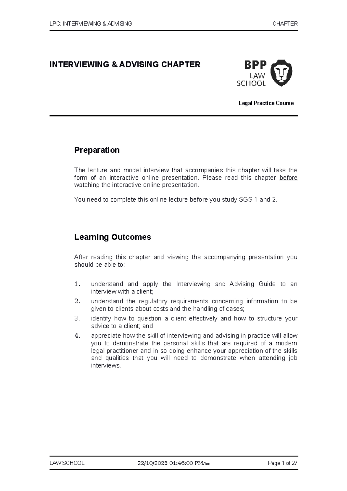 Interviewing Chapter - LPC: INTERVIEWING & ADVISING CHAPTER INTERVIEWING & ADVISING CHAPTER ...