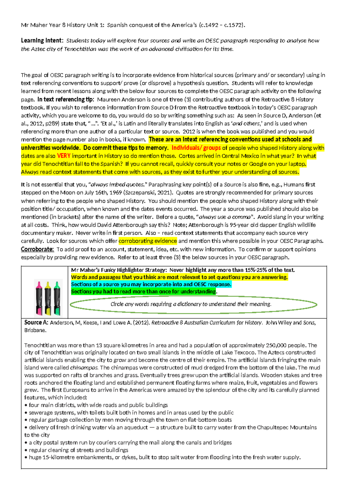 Lesson 6A HO OESC Paragraph 1 Activity - Learning Intent: Students ...