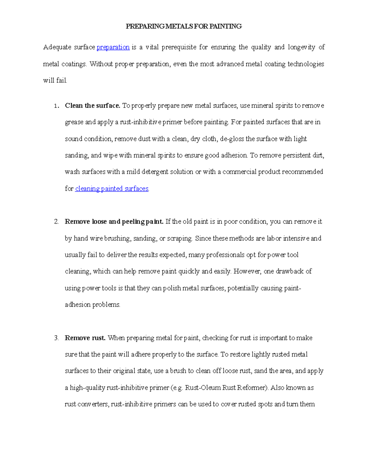 LANO Class Material - PAINT PRODUCTION - PREPARING METALS FOR PAINTING ...