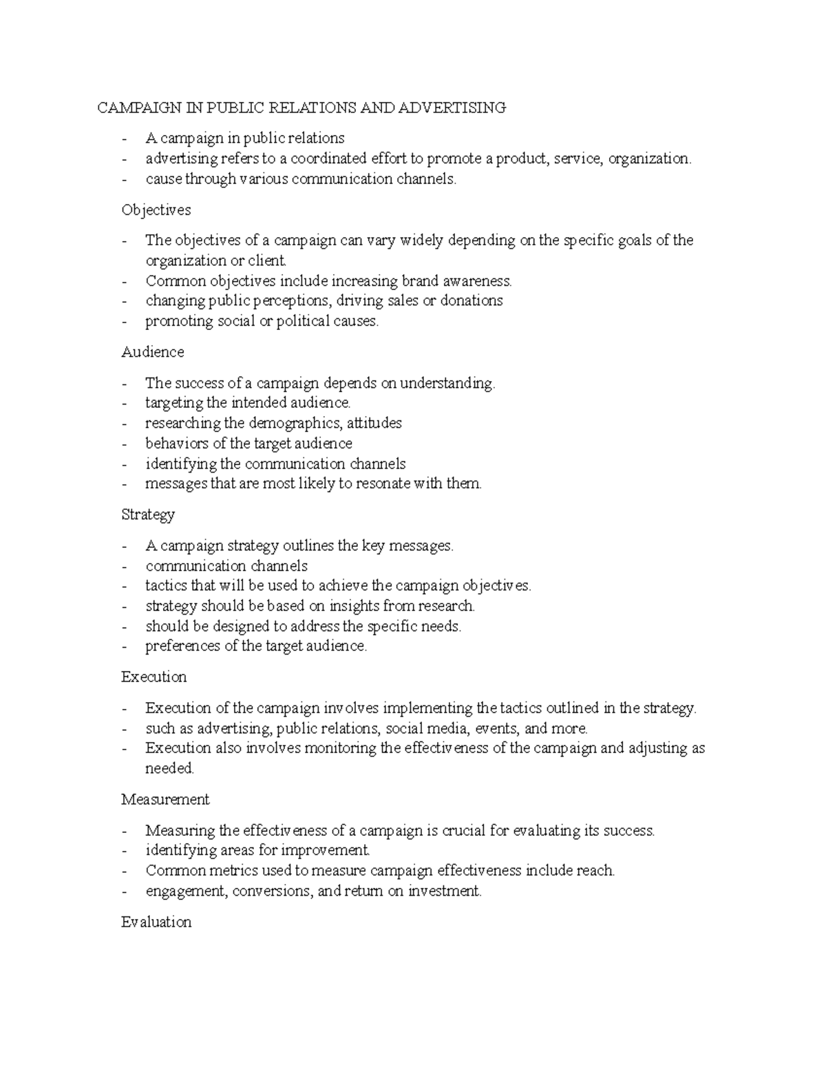 Campaign IN Public Relations AND Advertising Notes 1 - CAMPAIGN IN ...