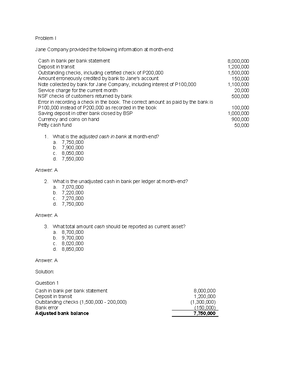 Practice Problems - CASH AND CASH Equivalents - Page 1 of 3 PRACTICE ...