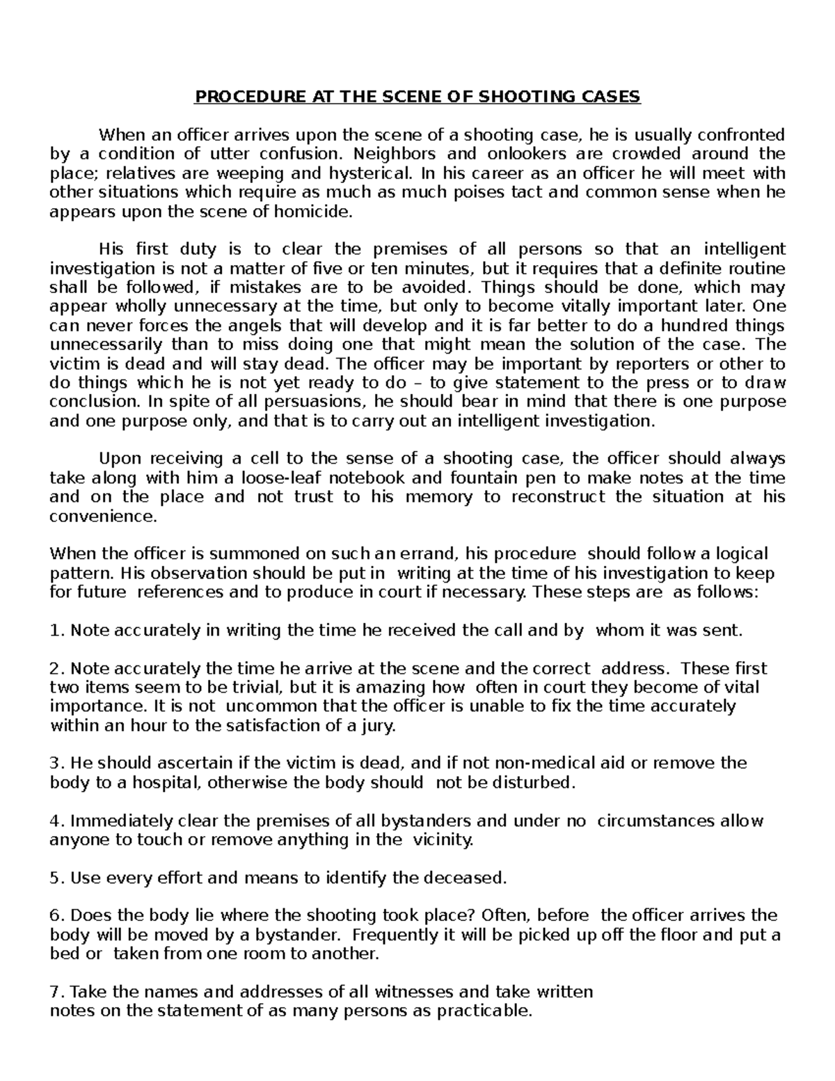 Prelim Coverage 2 - Read - PROCEDURE AT THE SCENE OF SHOOTING CASES ...