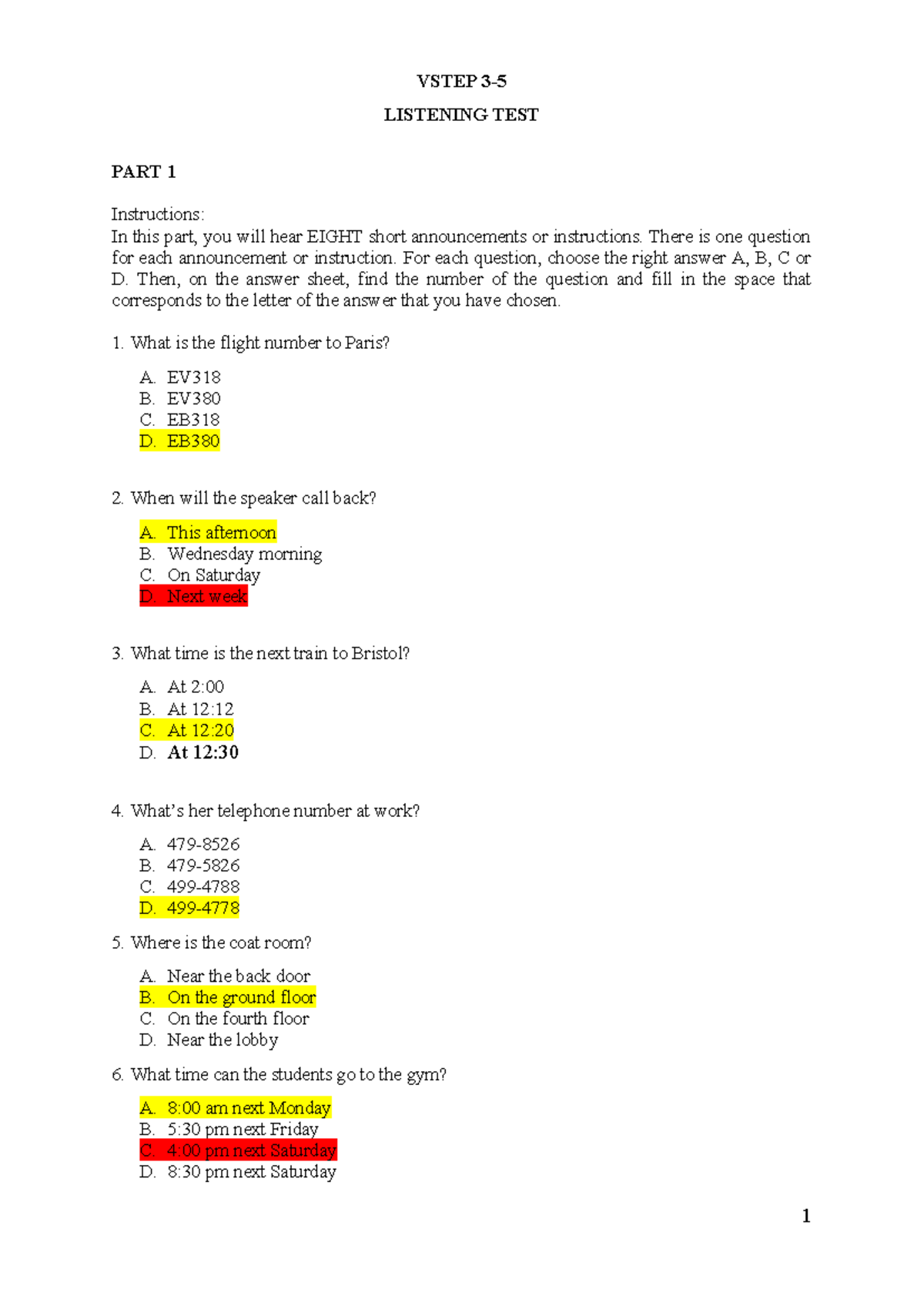 Listening TEST - Student'S - VSTEP 3- LISTENING TEST PART 1 ...