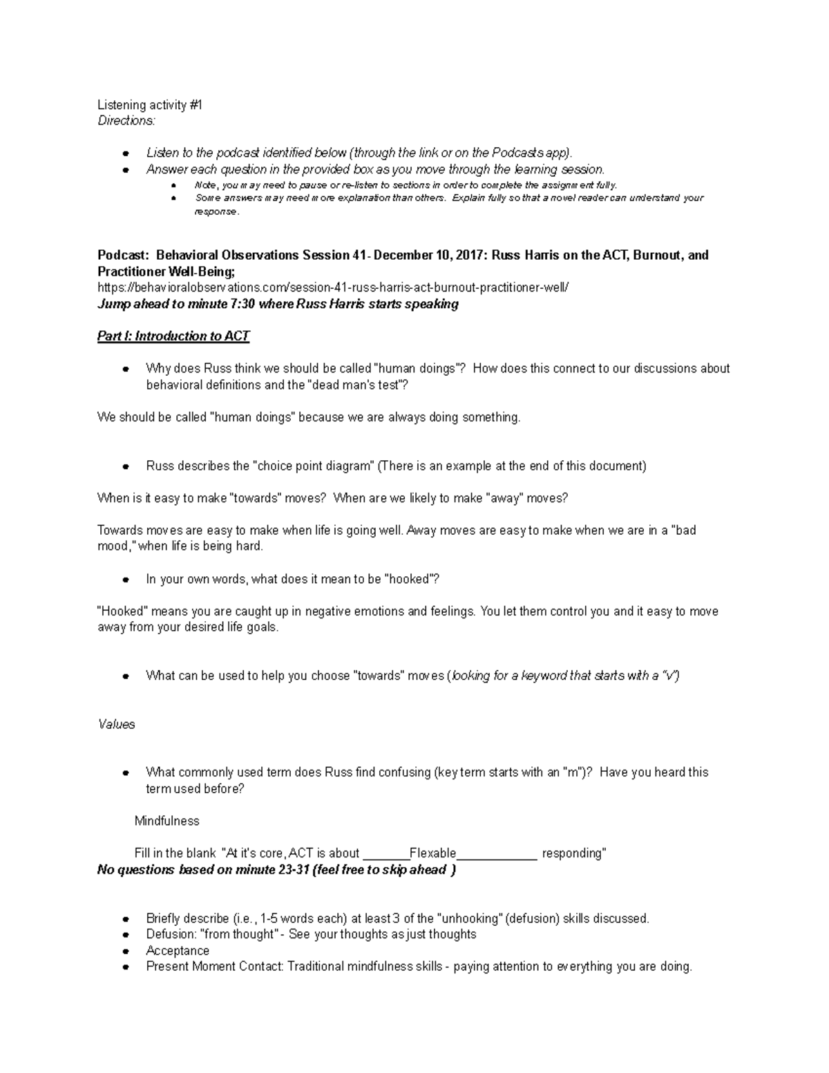 Listening activity #1 - Answer each question in the provided box as you ...