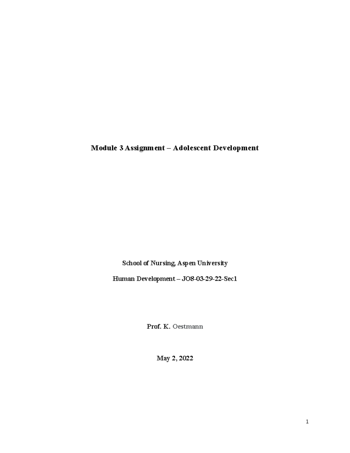 MOD 5 Assignment - Module 3 Assignment – Adolescent Development School ...