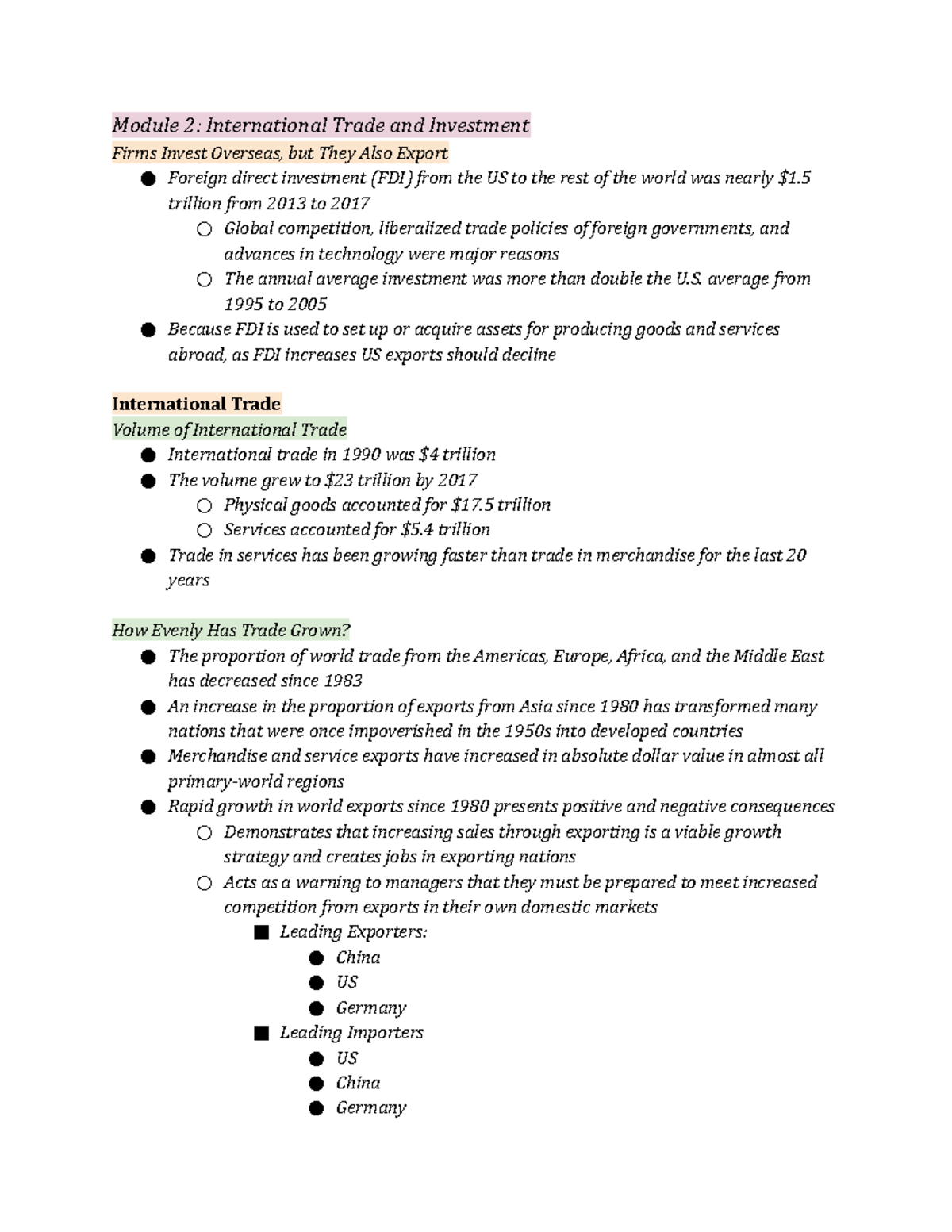Module 2 Notes and Concepts - Module 2: International Trade and ...